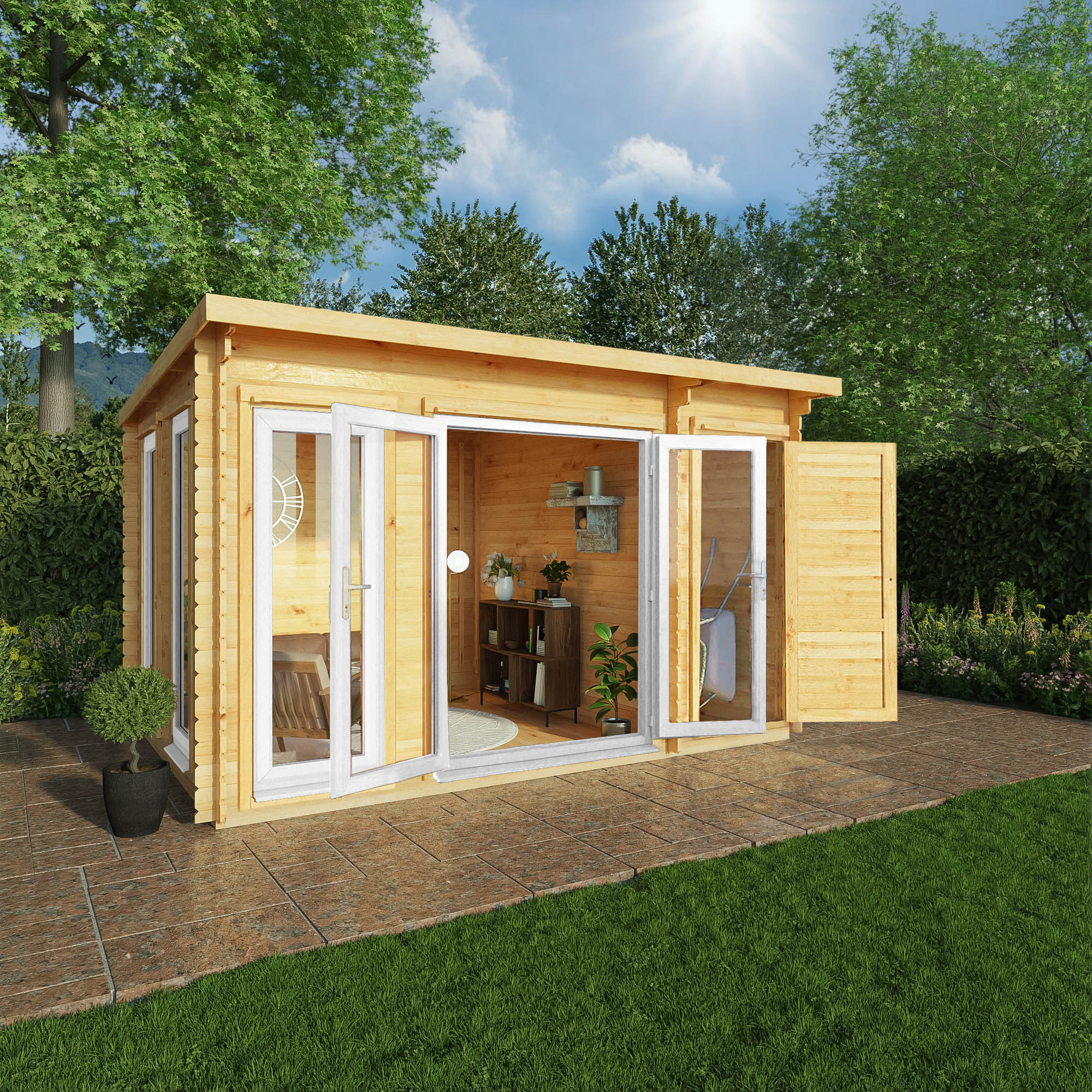 Studio Pent Log Cabin w/ Side Shed - Limited Offer! – GardenArch