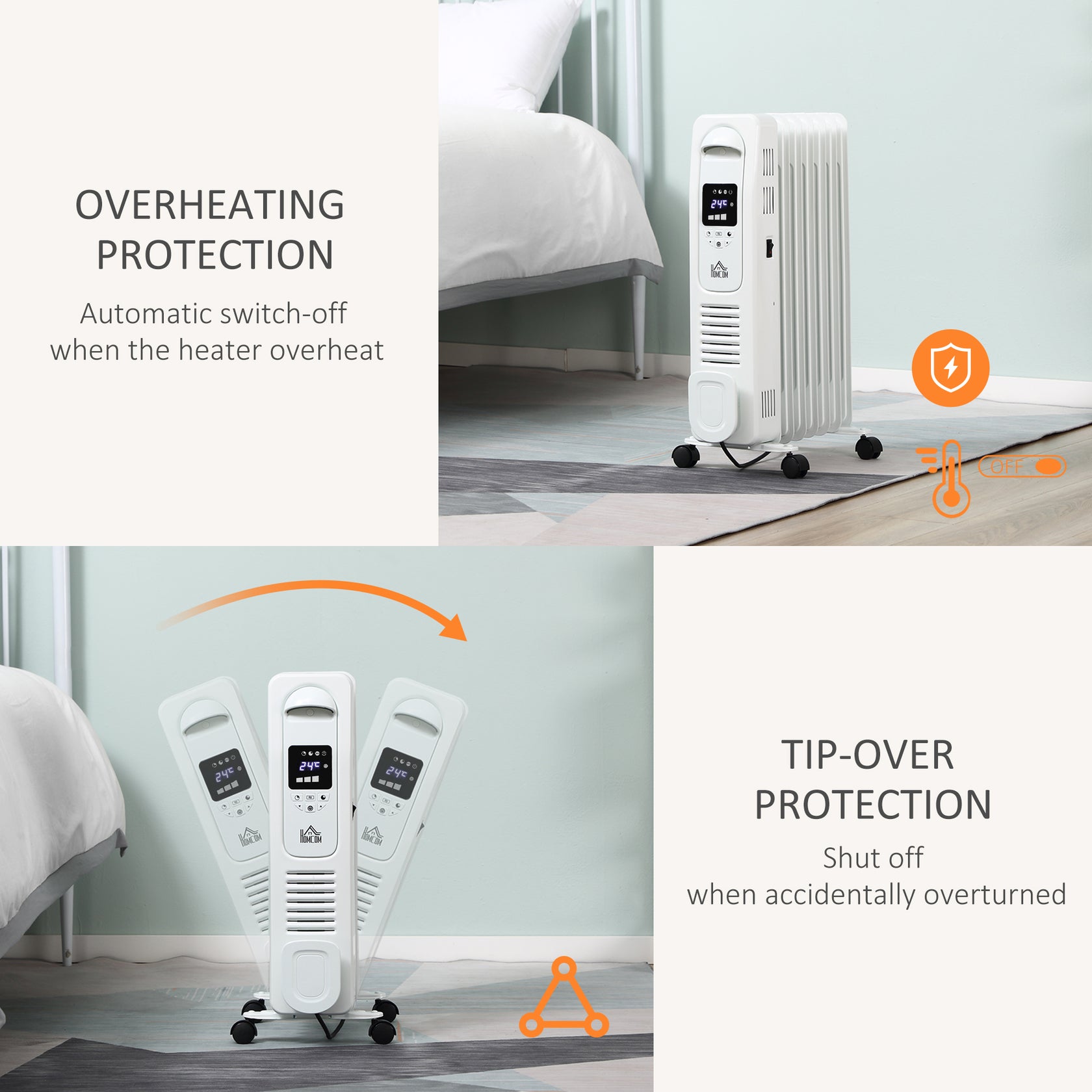 HOMCOM 1630W Digital Oil Filled Radiator, 7 Fin, Portable Electric Hea ...