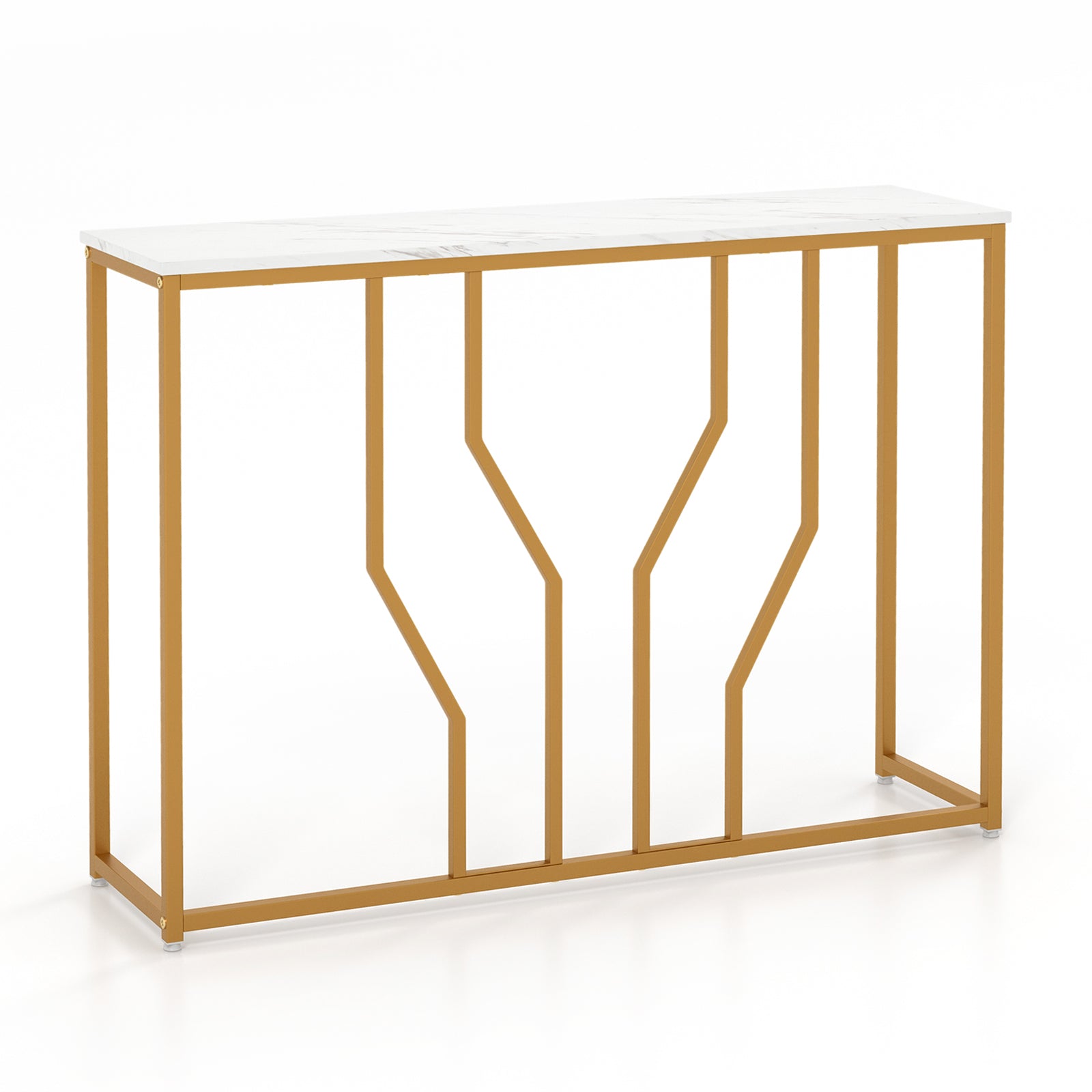 110 cm Gold Console Table Entryway Table with Faux Marble Tabletop-Whi ...