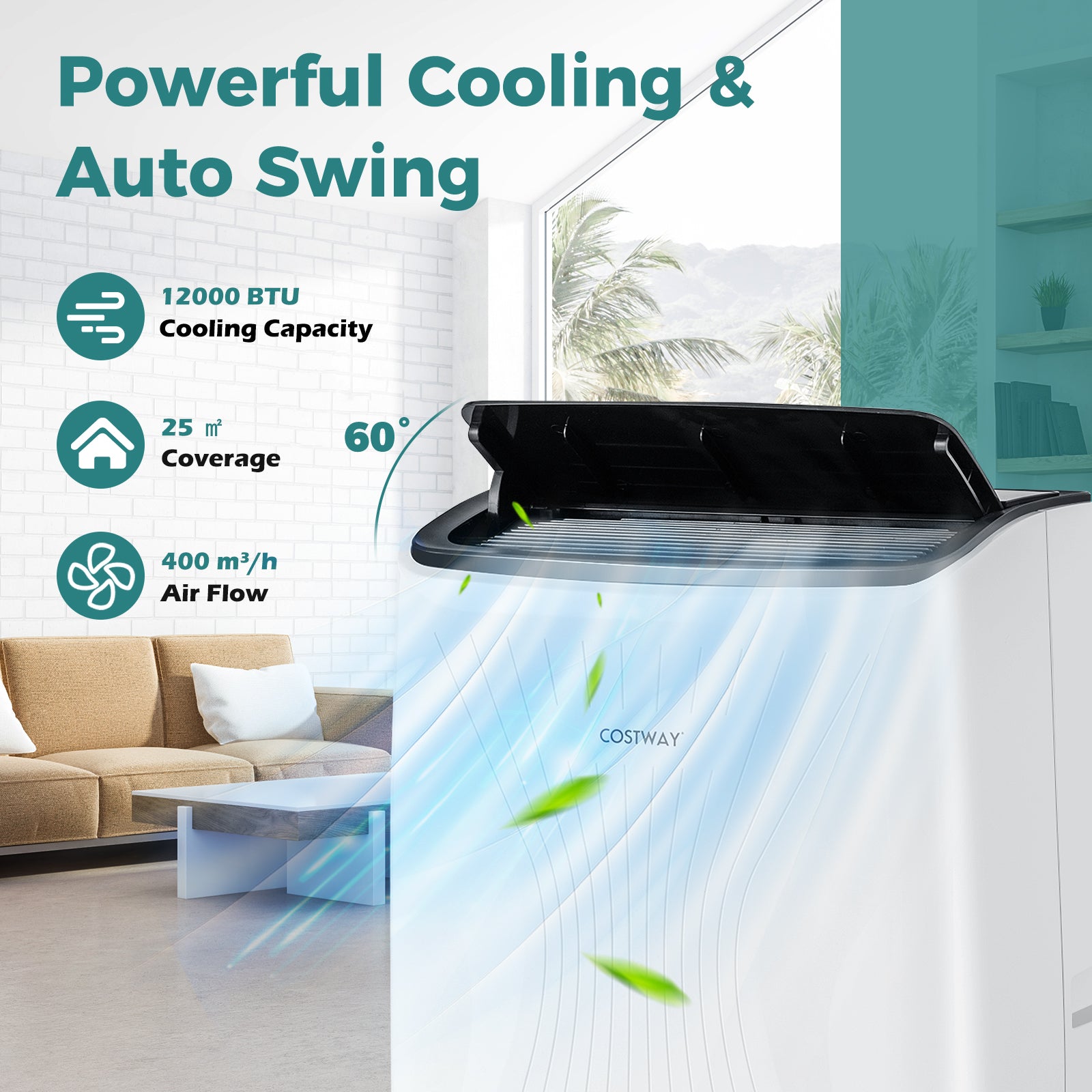 12000 BTU Portable Air Conditioner with Heat and Smart WiFi Enabled-Wh ...
