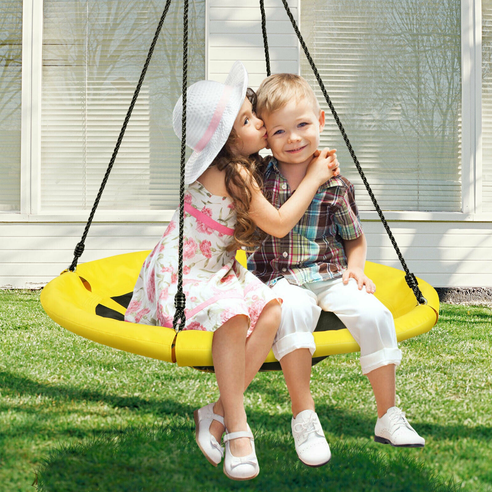 100cm Round Shape Tree Swing with Adjustable Hanging Ropes – GardenArch
