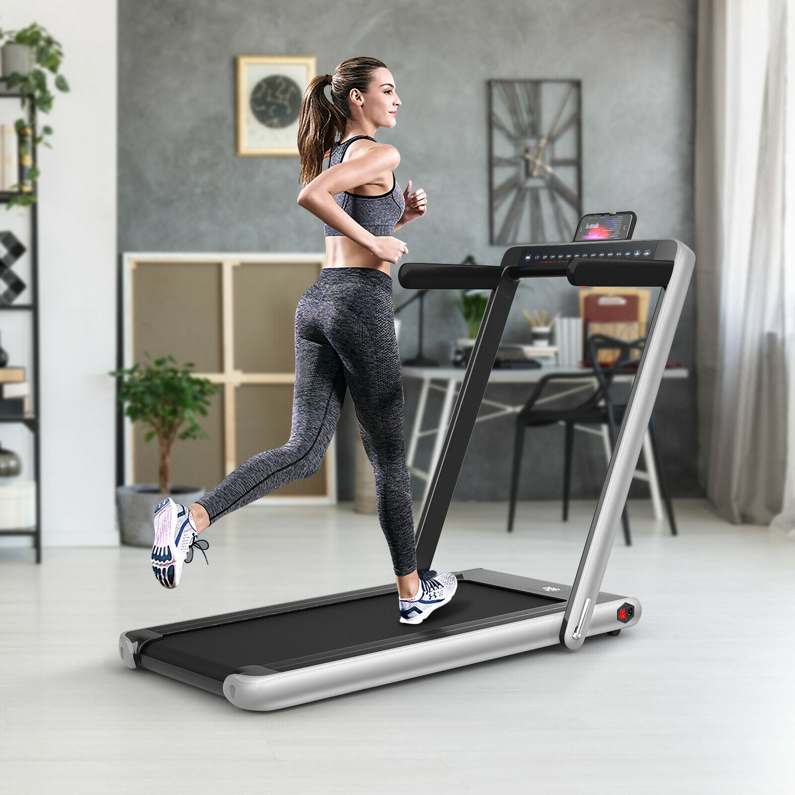 Folding Treadmill Electric 1-12KM/H with Bluetooth-Silver – GardenArch