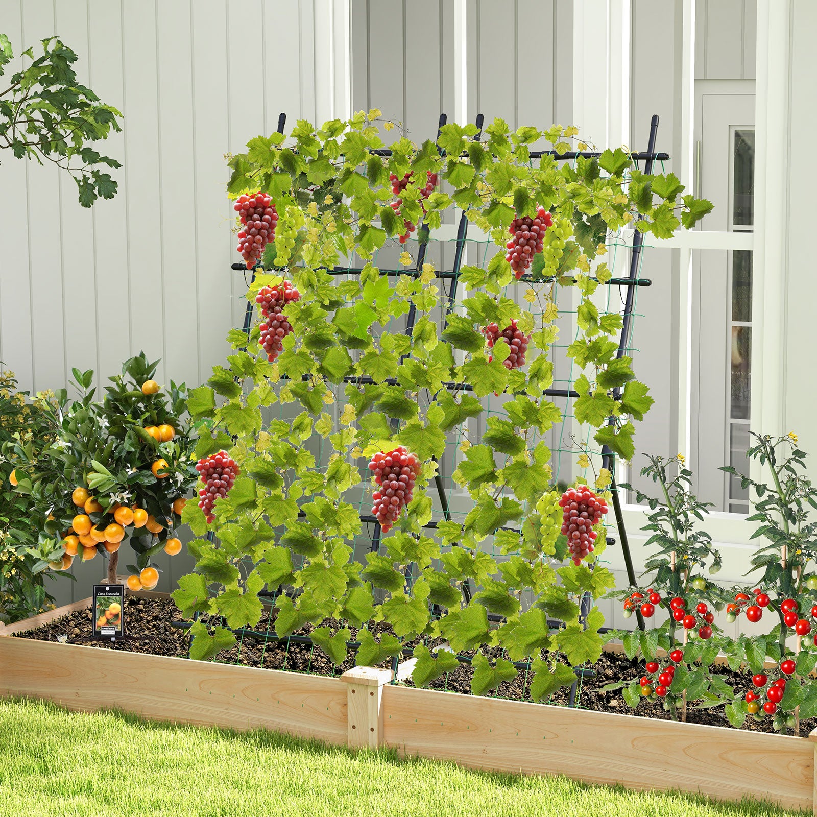 187cm Tall Garden Trellis Vertical Plant Support Stand with Netting-Bl ...