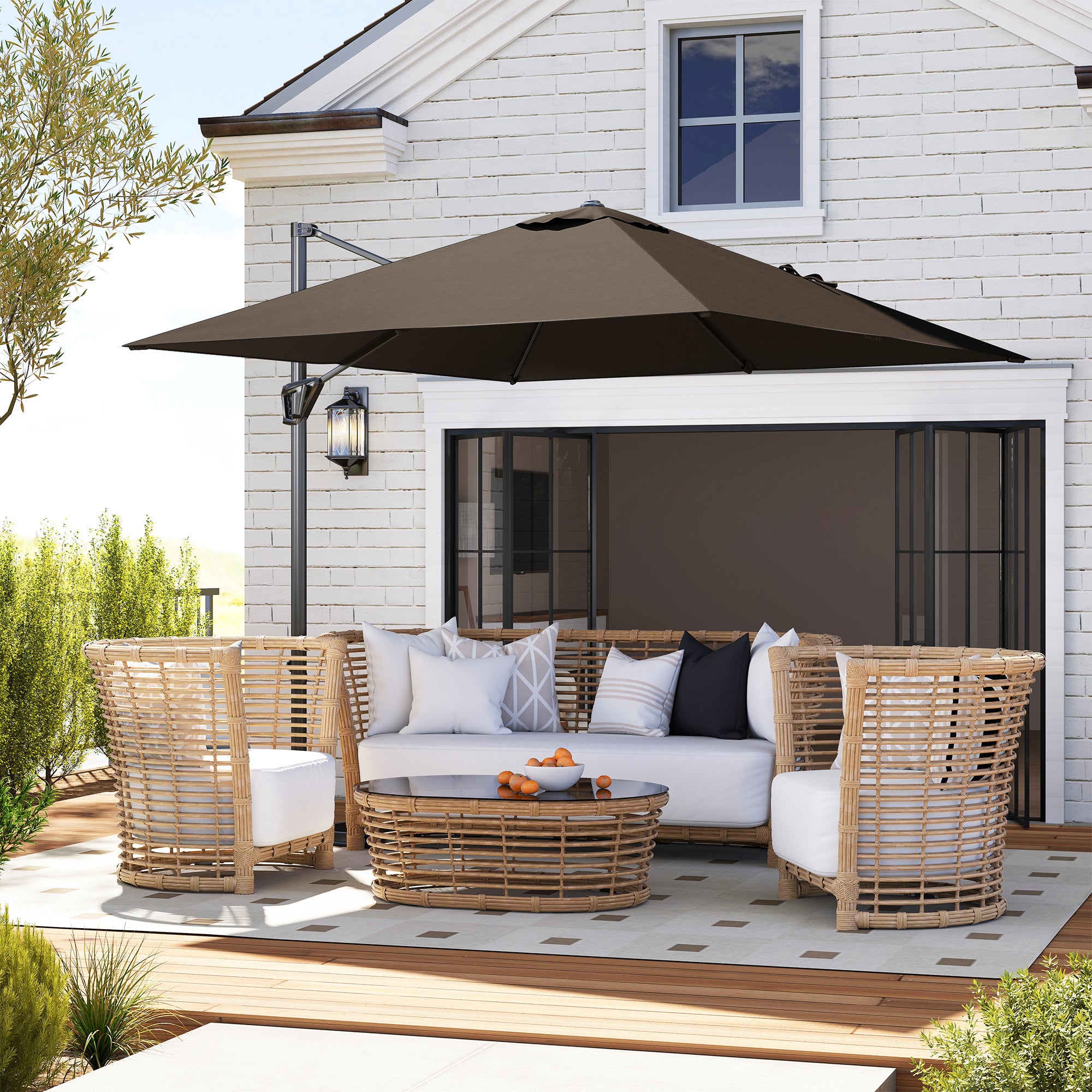 Outsunny Patio Offset Parasol Umbrella - Tan – GardenArch