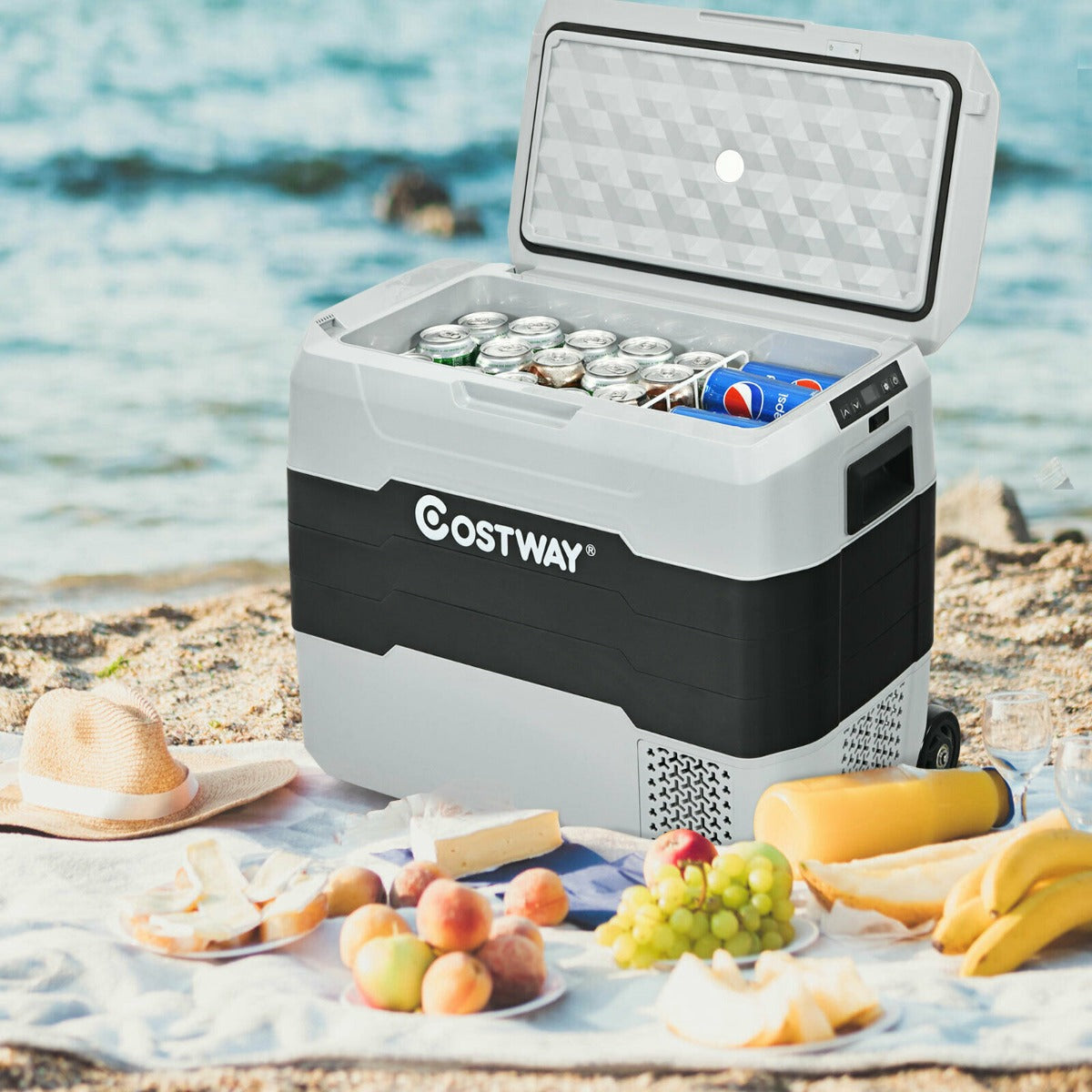 50L 2-in-1 Dual Temperature Control Portable Freezer with Wheels and H ...