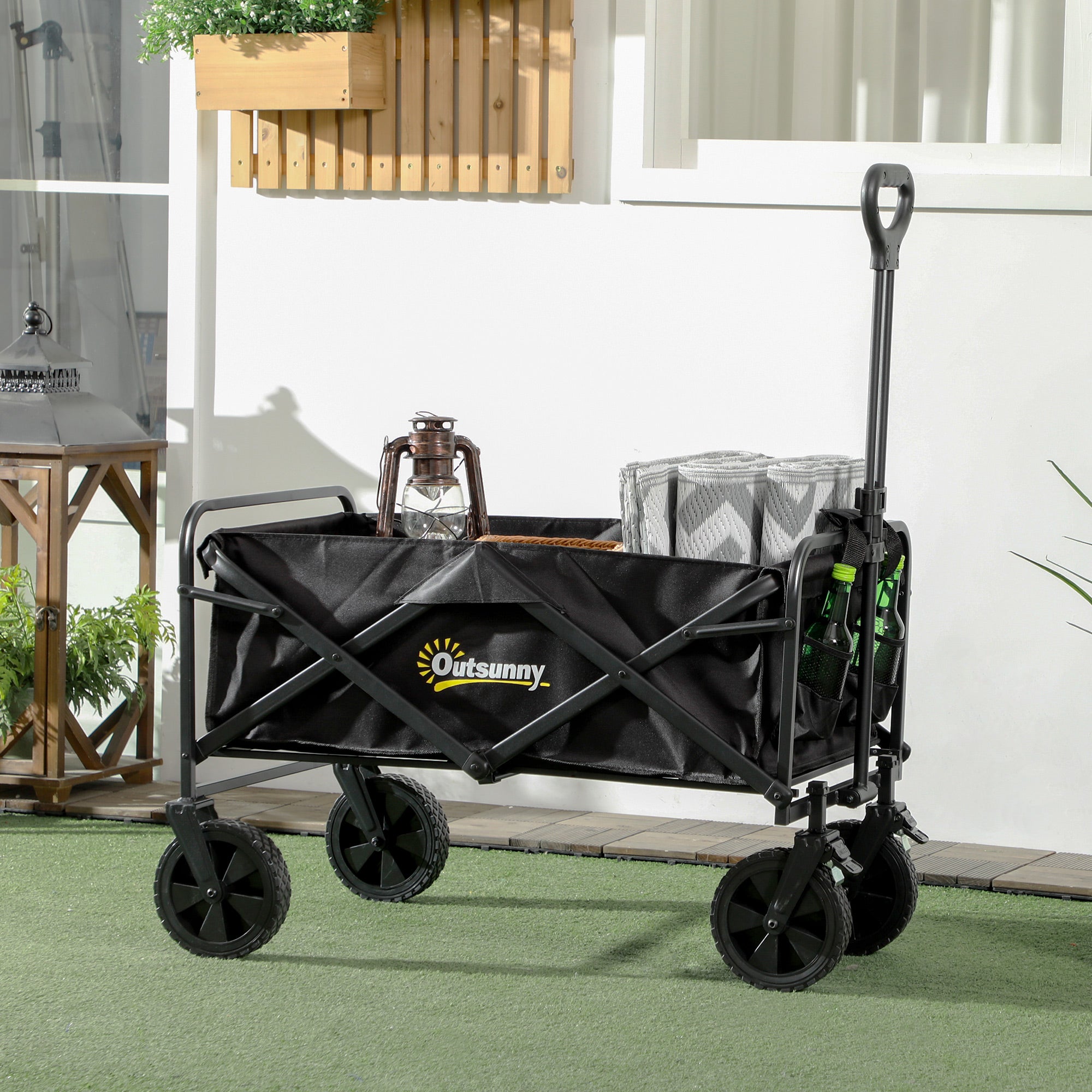 Outsunny Folding Steel Frame Garden Storage Cart, with Wheels and Hand ...