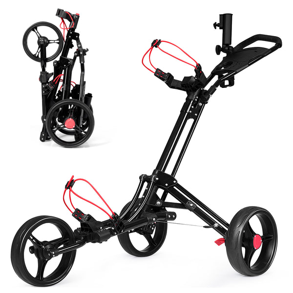 3 Wheels Folding Golf Push Pull Cart with Umbrella Stand – GardenArch