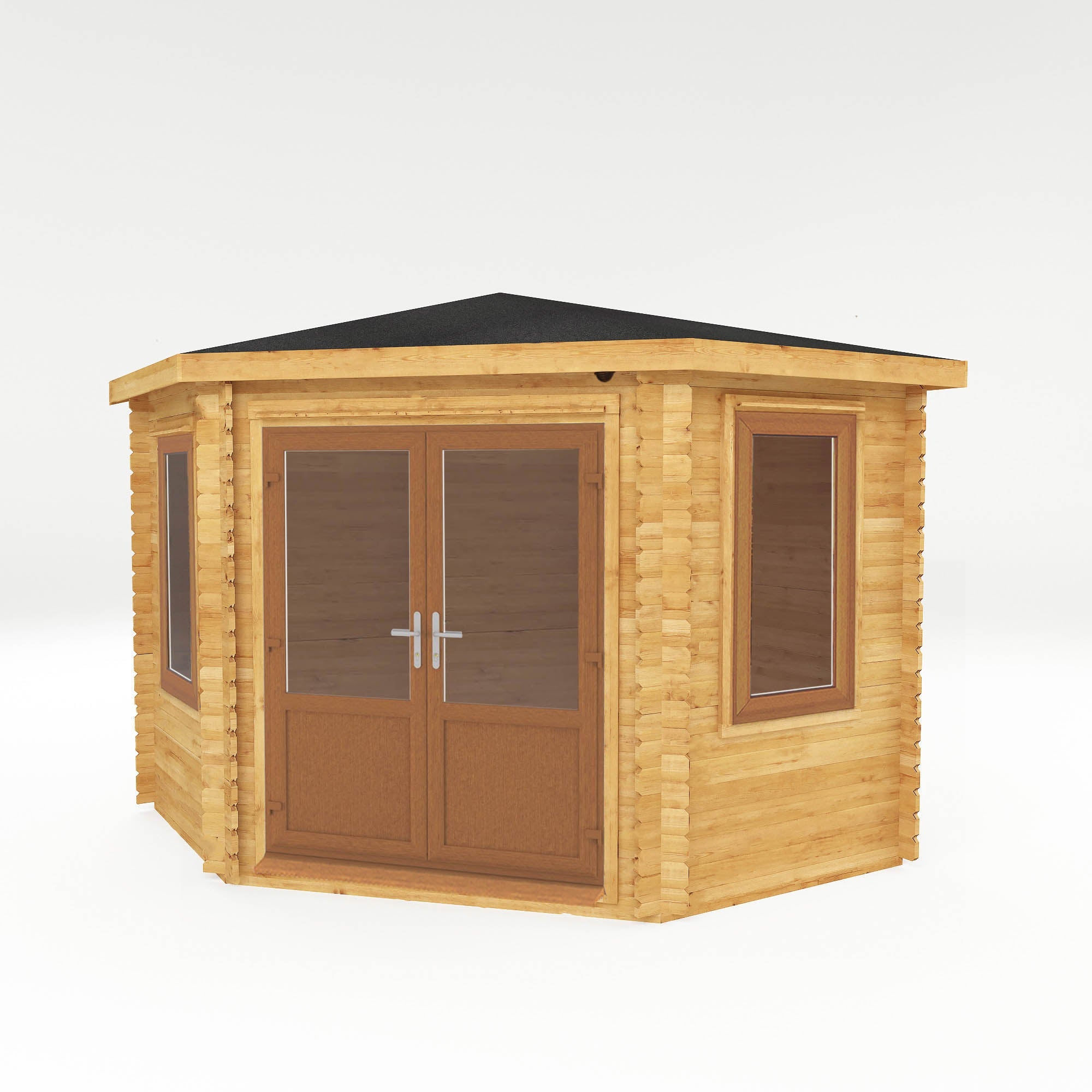 3M X 3M Corner Cabin - 44Mm (Upvc Windows & Door) - Oak – GardenArch