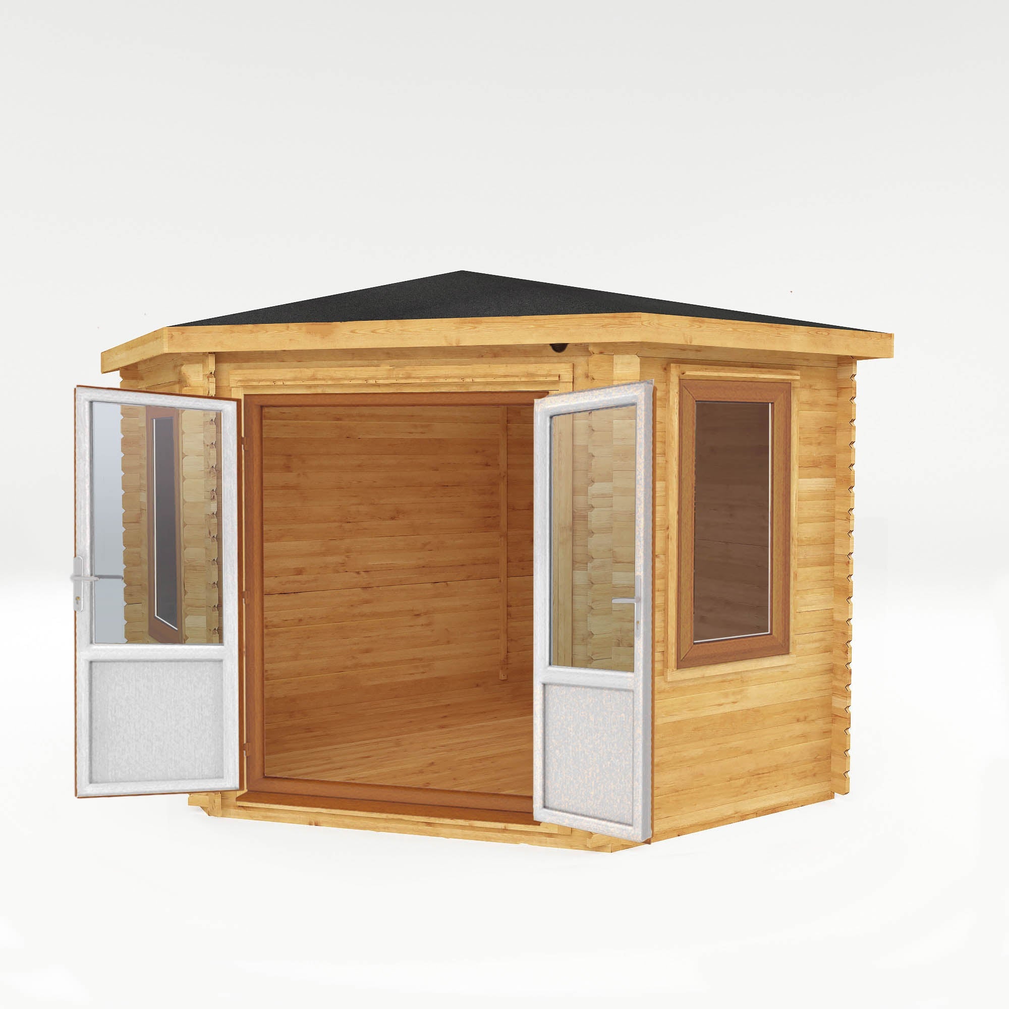 3M X 3M Corner Cabin - 44Mm (Upvc Windows & Door) - Oak – GardenArch