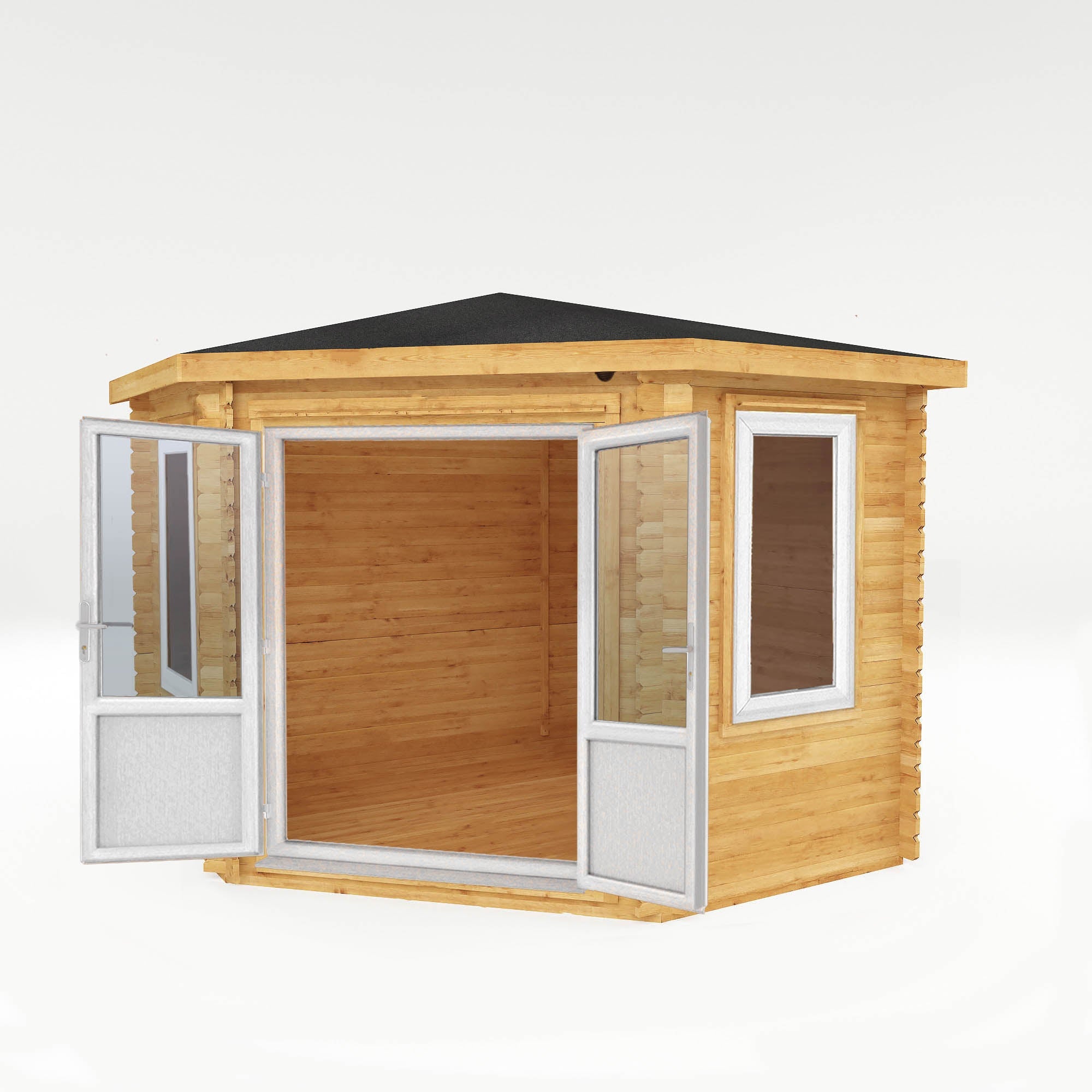 3M X 3M Corner Cabin - 44Mm (Upvc Windows & Door) - White – GardenArch