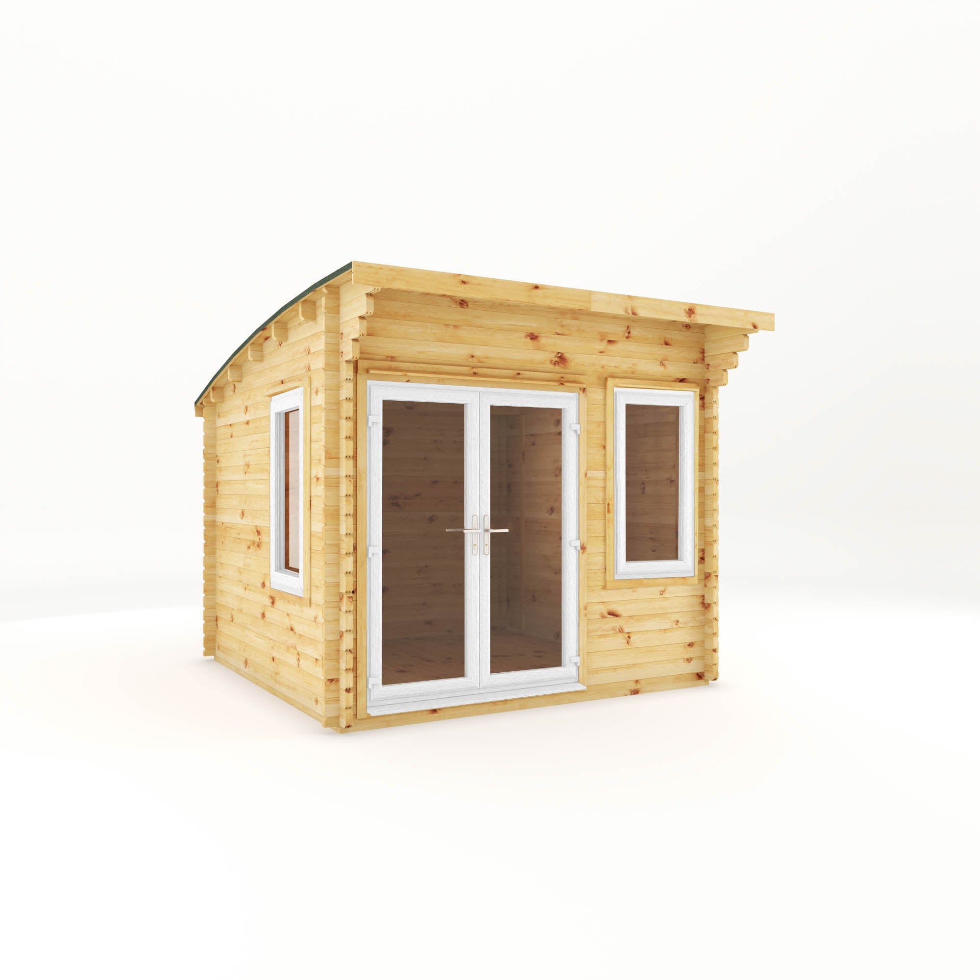 3M X 3M Curved Roof Log Cabin - 44Mm (Upvc Windows & Door) - White ...