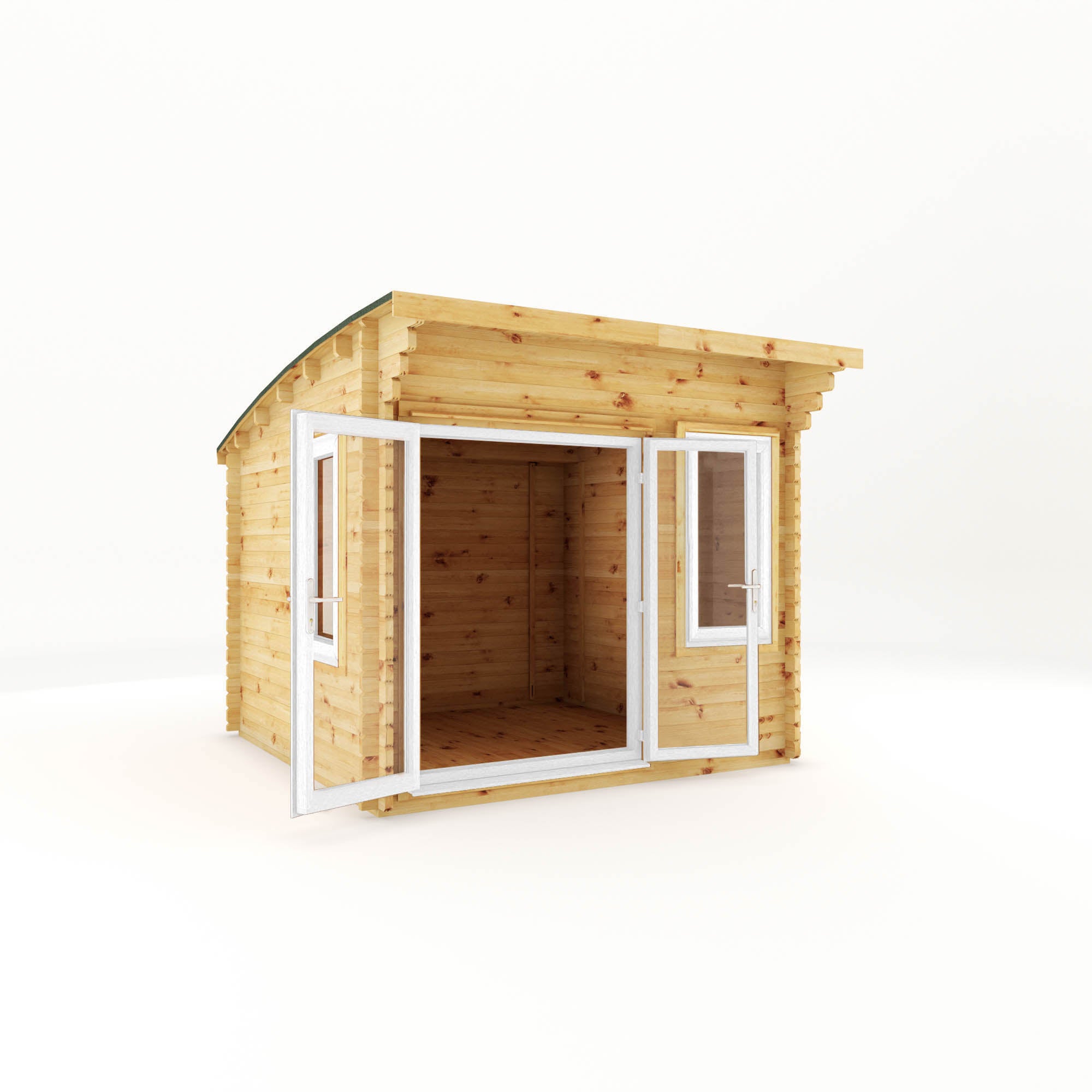 3M X 3M Curved Roof Log Cabin - 44Mm (Upvc Windows & Door) - White ...