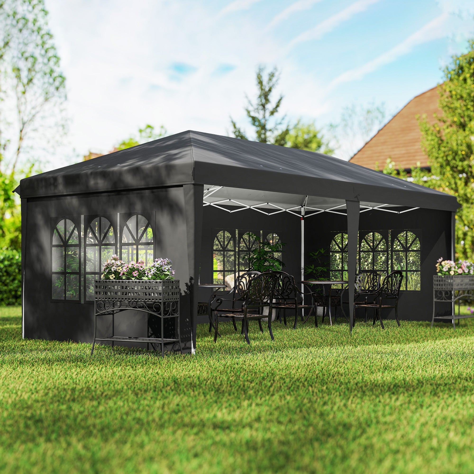 Outsunny 3 x 6m Pop-Up Gazebo, with Removable Walls - Black – GardenArch