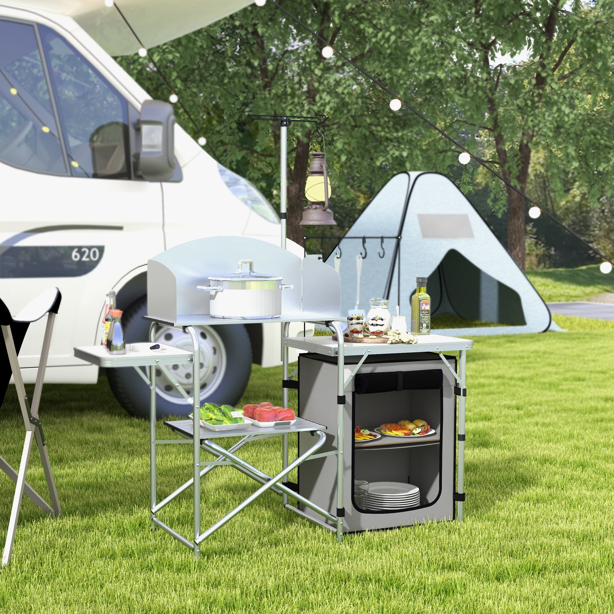 Outsunny Multi-Feature Folding Camping Kitchen, with Wind Shield ...