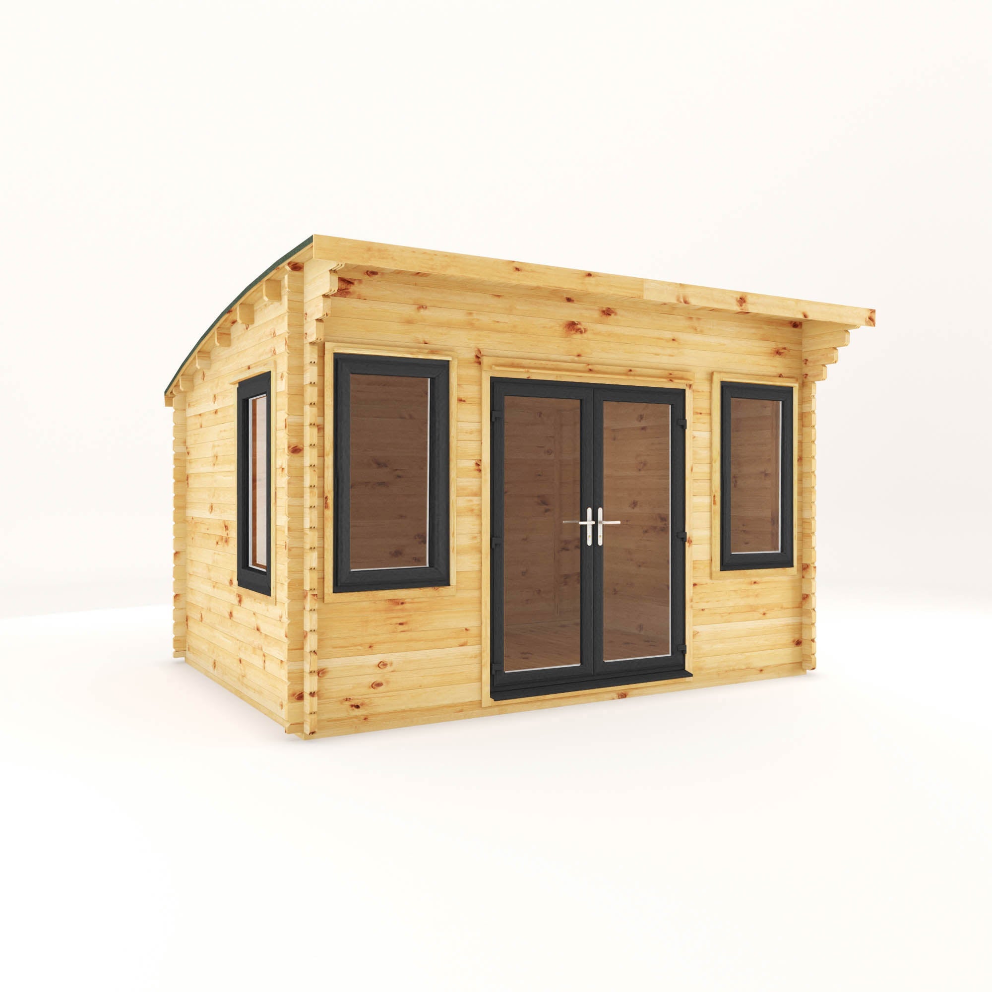 4M X 3M Curved Roof Log Cabin - 44Mm (Upvc Windows & Door) - Grey ...