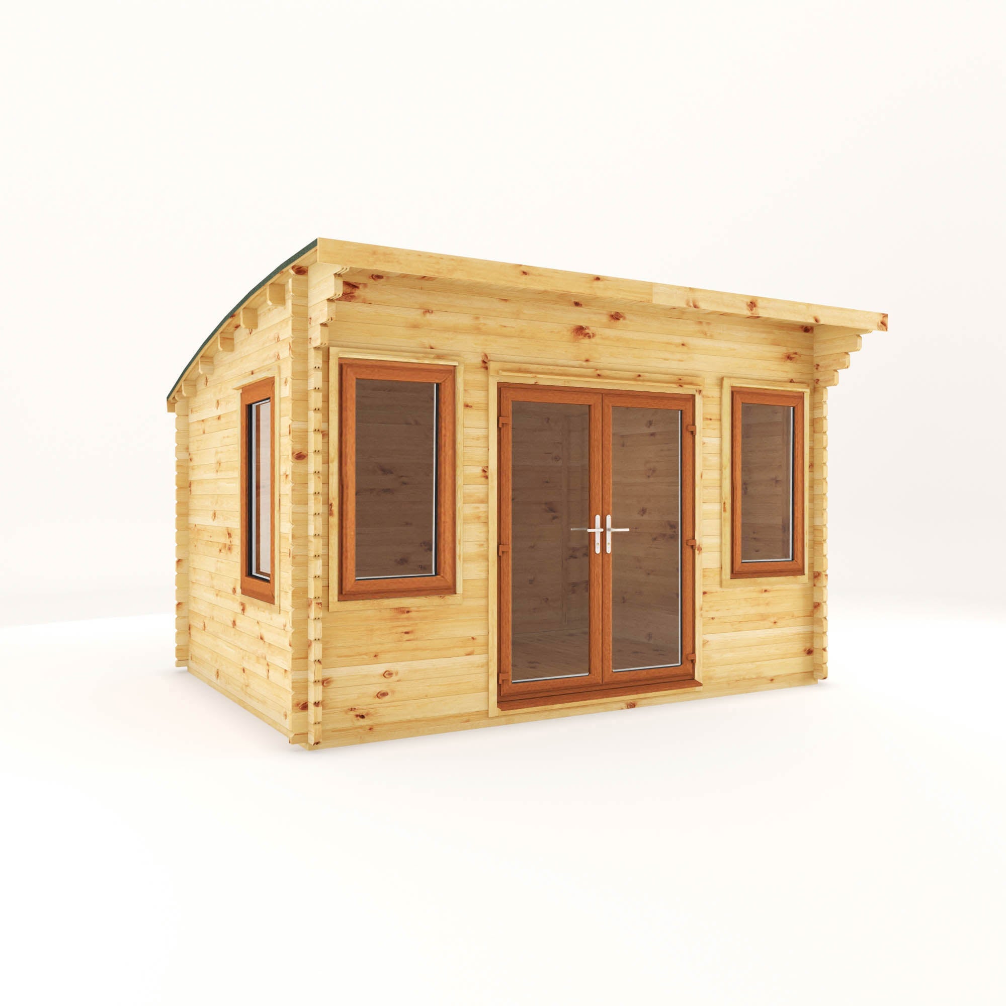 4M X 3M Curved Roof Log Cabin - 44Mm (Upvc Windows & Door) - Oak ...
