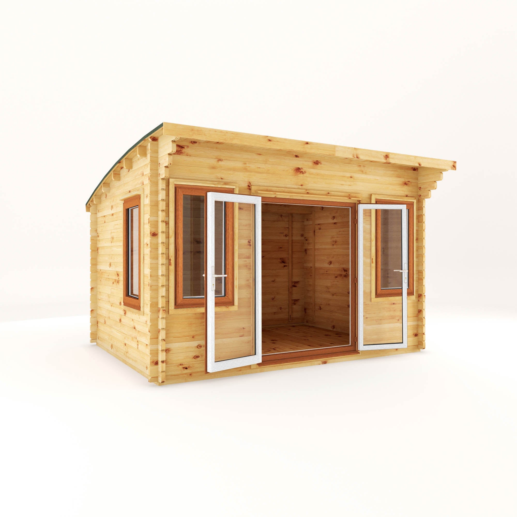 4M X 3M Curved Roof Log Cabin - 44Mm (Upvc Windows & Door) - Oak ...