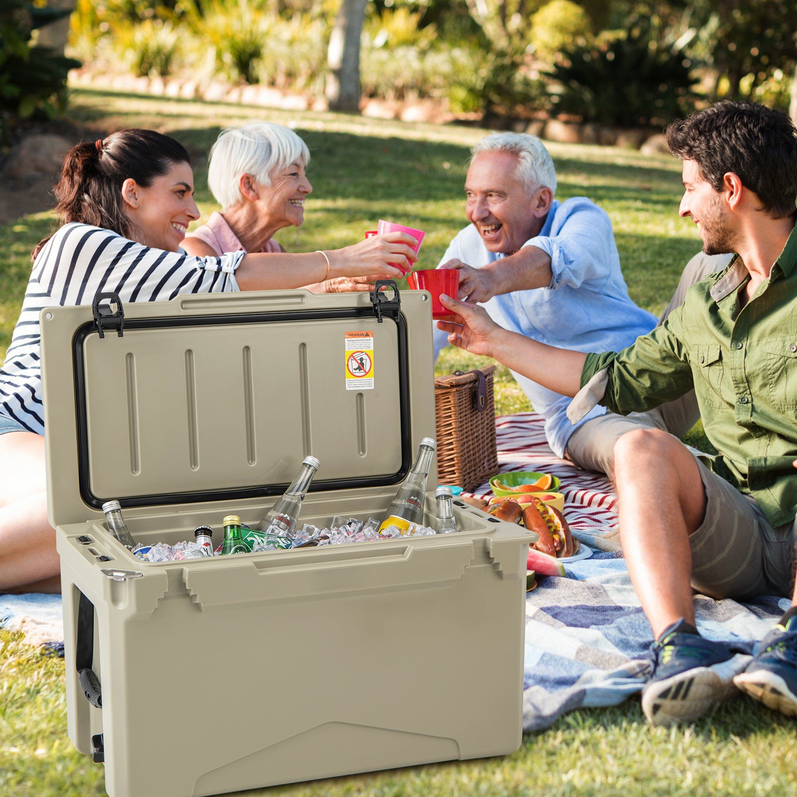 47L Portable Rotomolded Cooler with Integrated Cup Holders-Tan – GardenArch