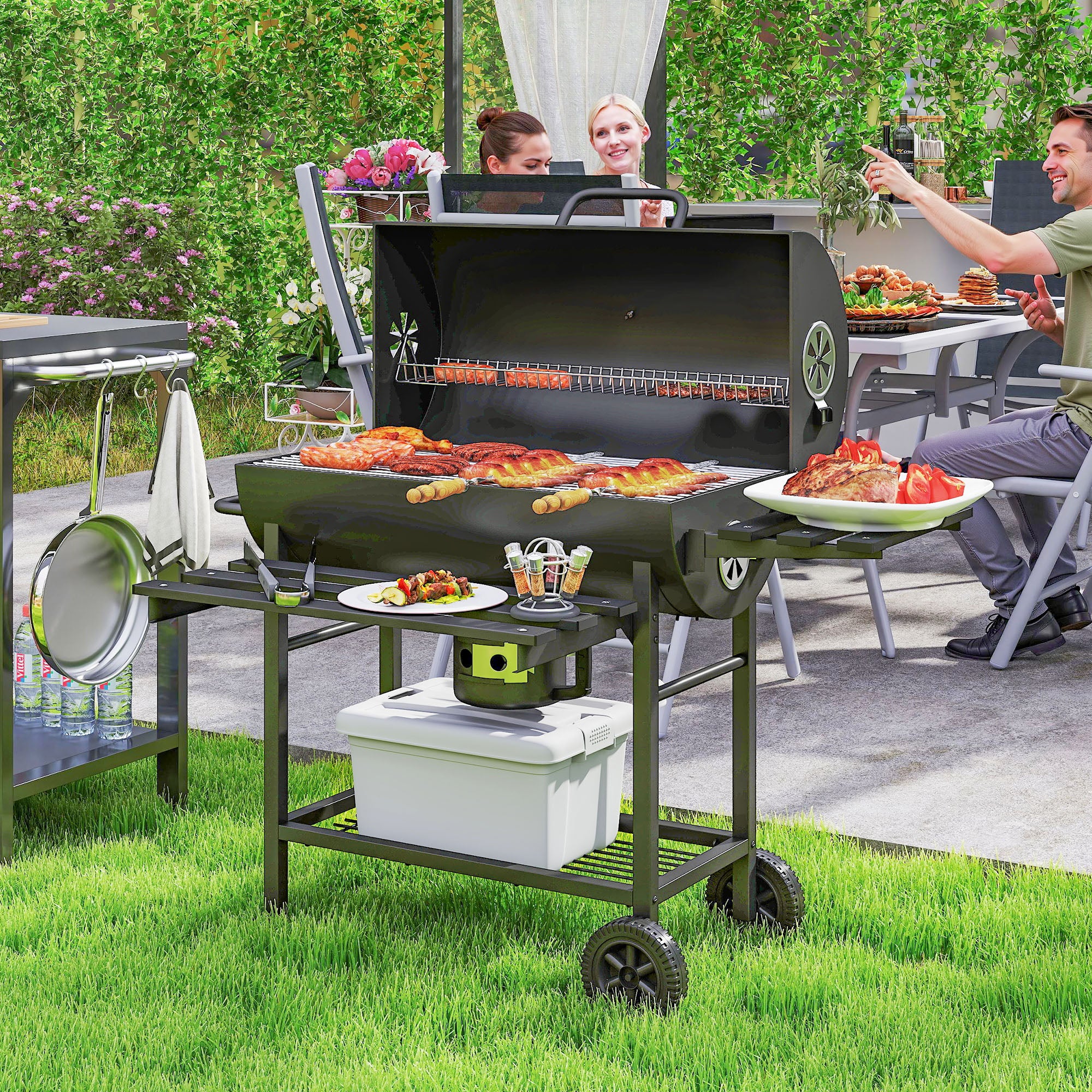 Outsunny Charcoal BBQ Grill with Foldable Front Side Shelf, Portable B ...