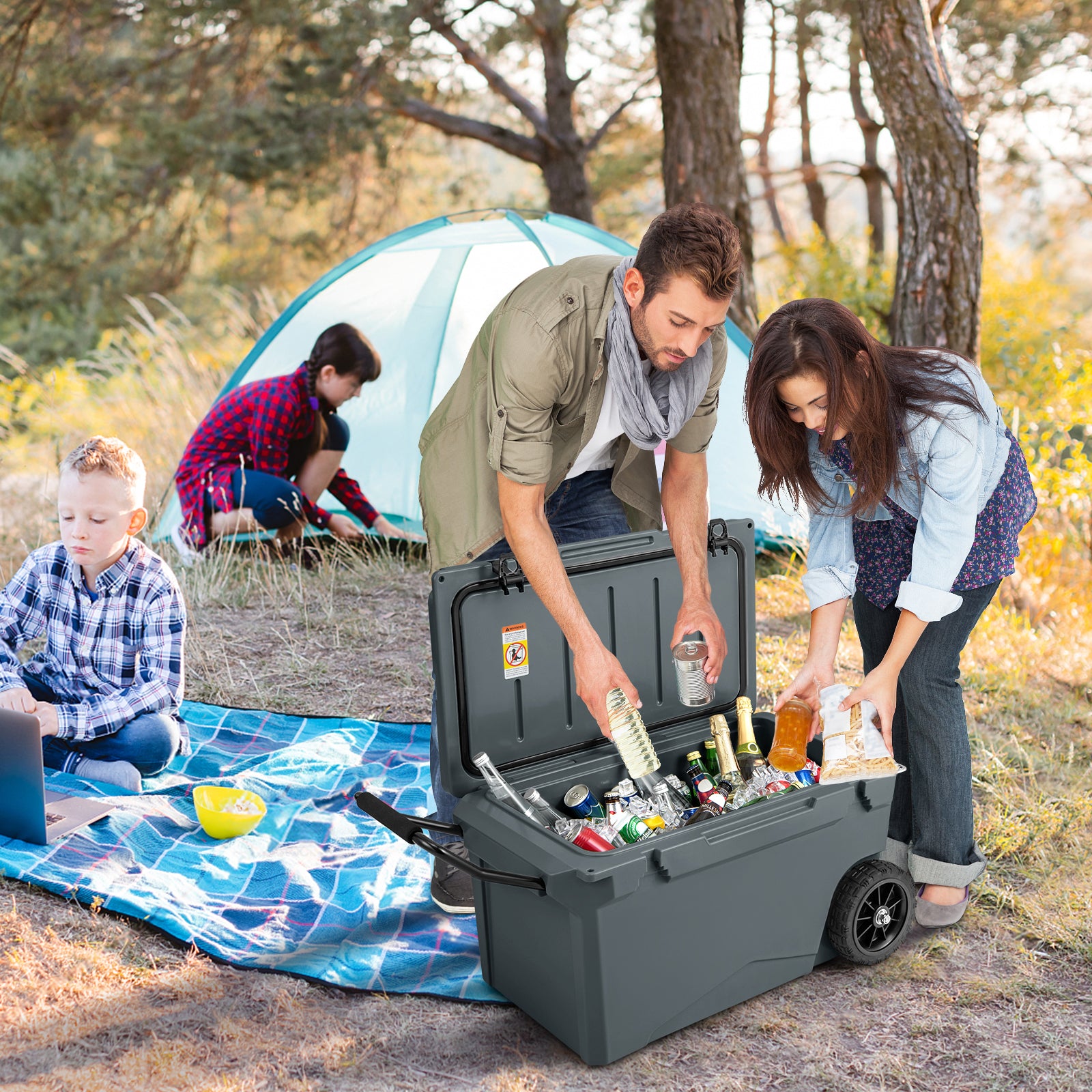 71L Portable Cooler on Wheels with Handles & Wheels-Grey – GardenArch