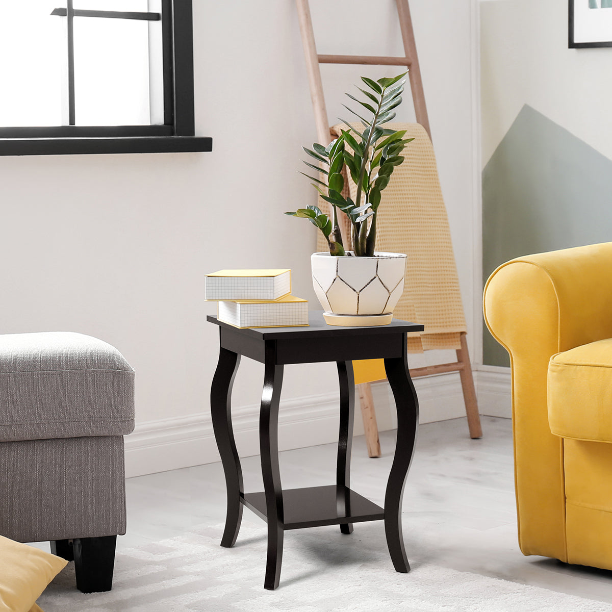 Accent End Table with Elegant Curved Legs and 2-Tier Open Storage Shel ...