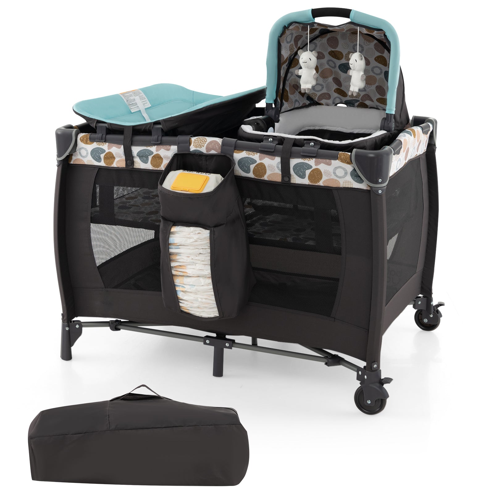 5-in-1 Folding Baby Playard with Removable Bassinet and Changing Table ...