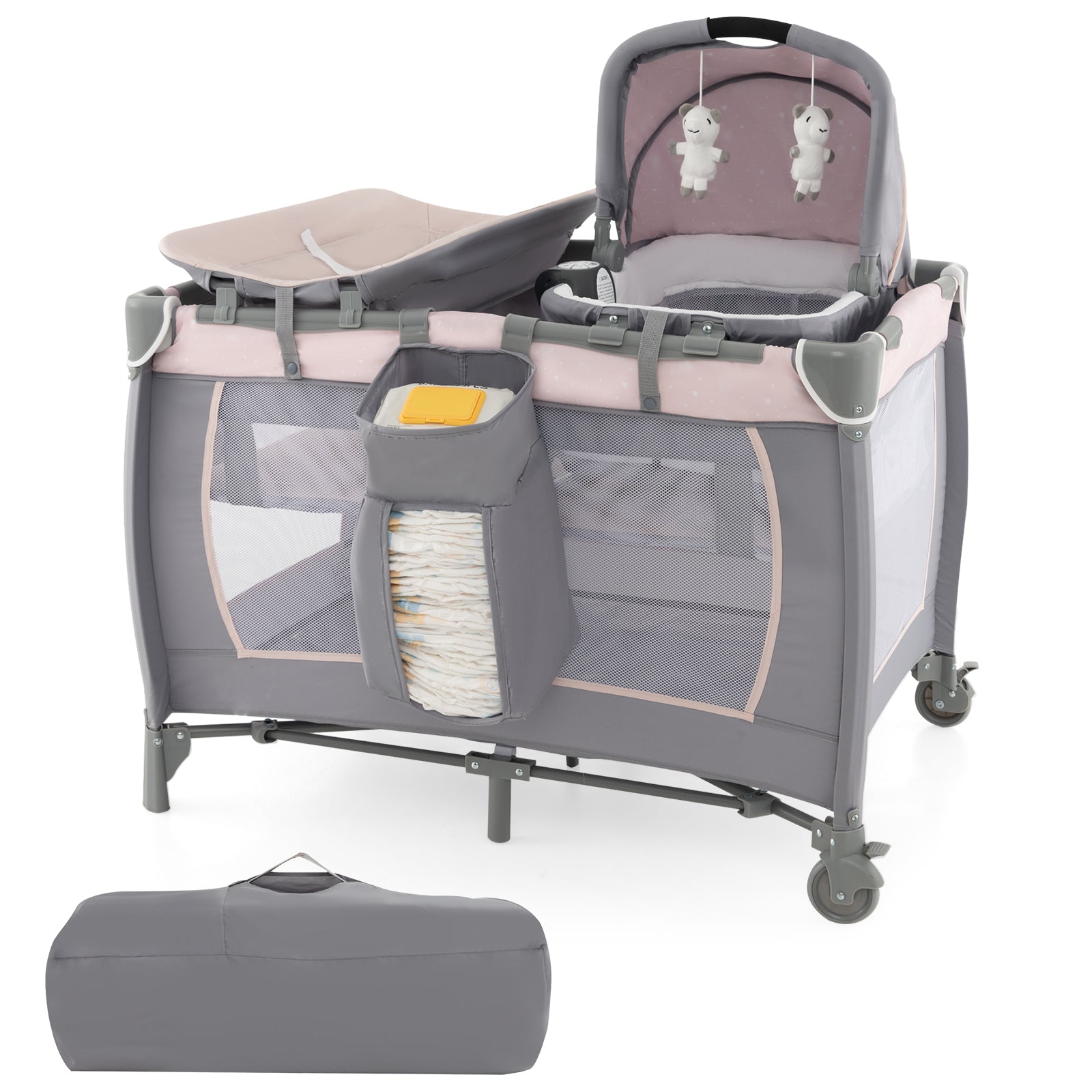 5-in-1 Folding Baby Playard with Removable Bassinet and Changing Table ...
