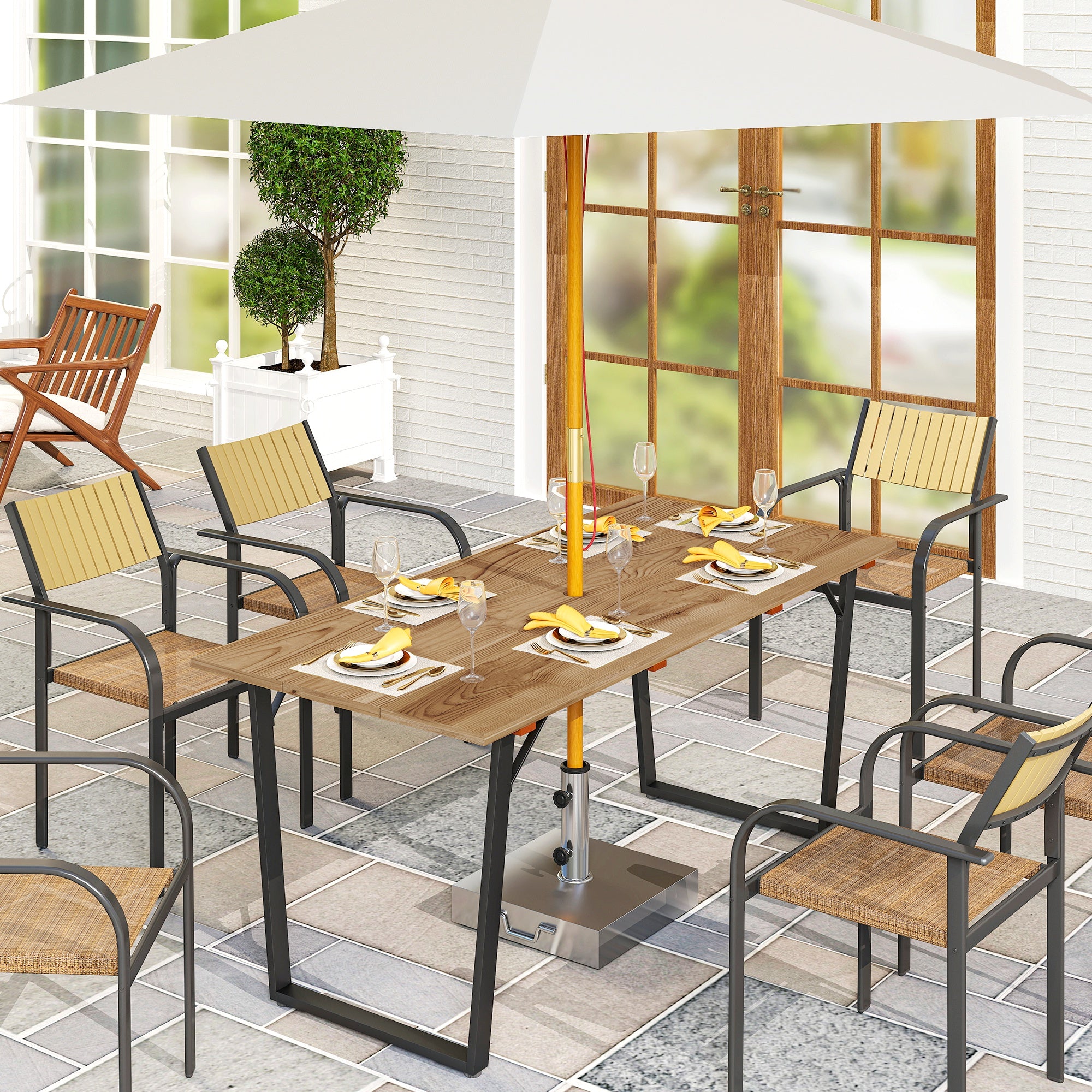 Outsunny Garden Table for 6, 175 x 80 cm Large Rectangle Outdoor Dinin ...