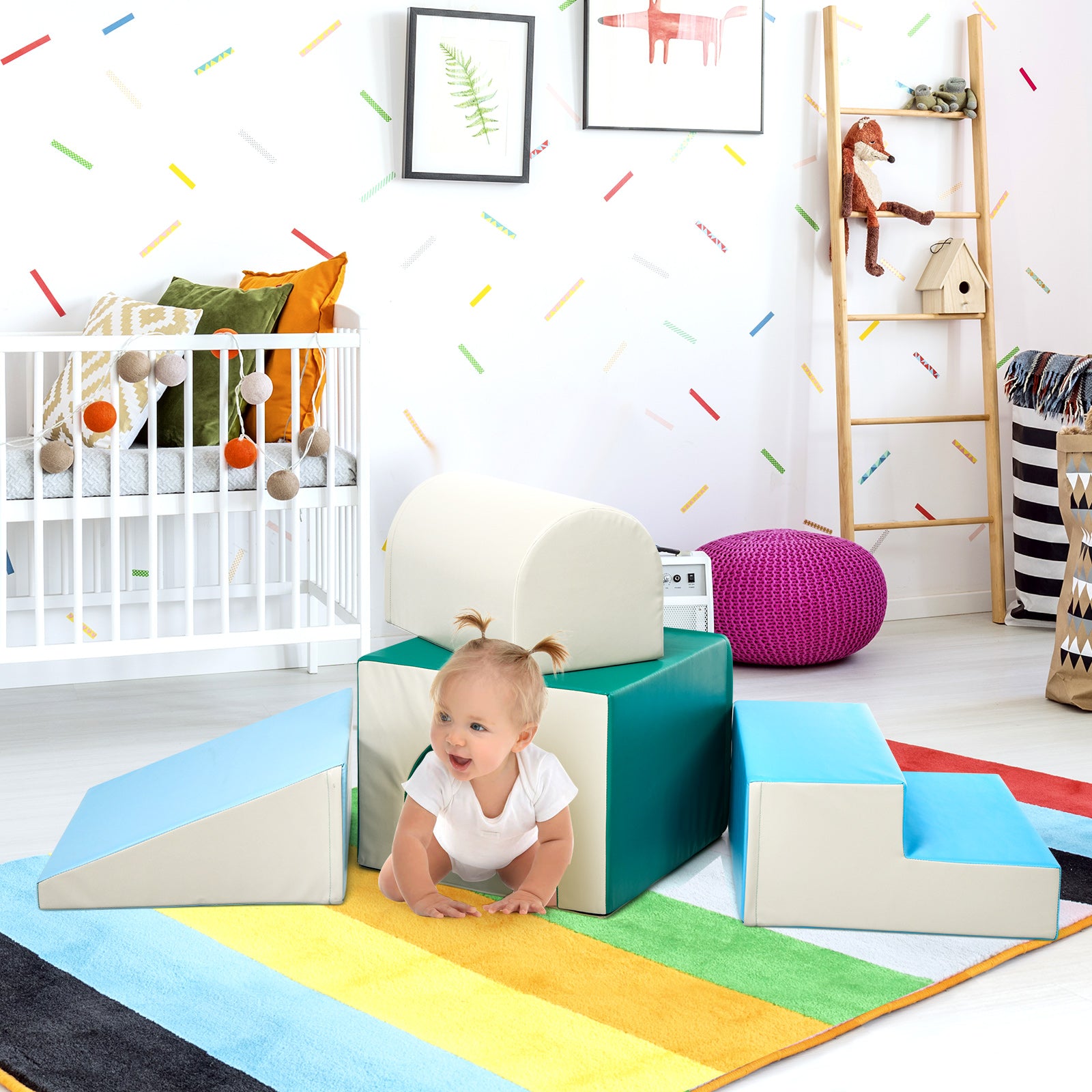 Climb and Crawl Activity Play Set Soft Zone Single-Tunnel Foam Climber ...