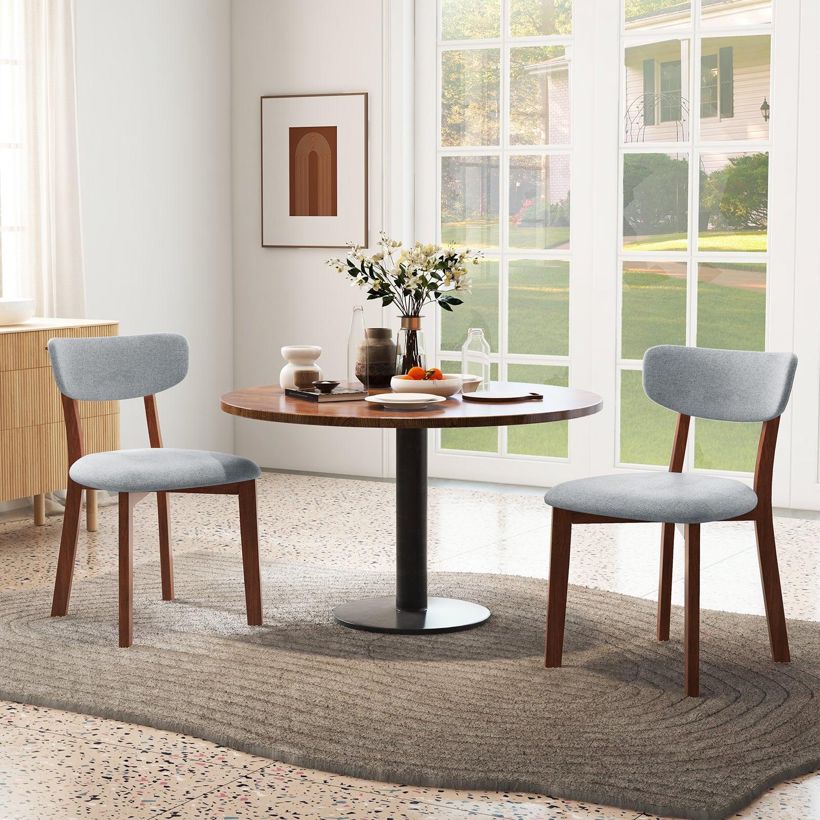 Upholstered Mid-Back Chairs with Solid Rubber Wood Frame-Grey – GardenArch