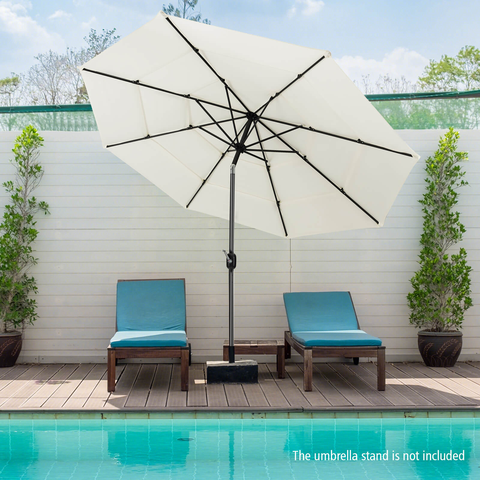 3 Meter Double Vented Outdoor Umbrella with Push Button Tilt and Manua ...