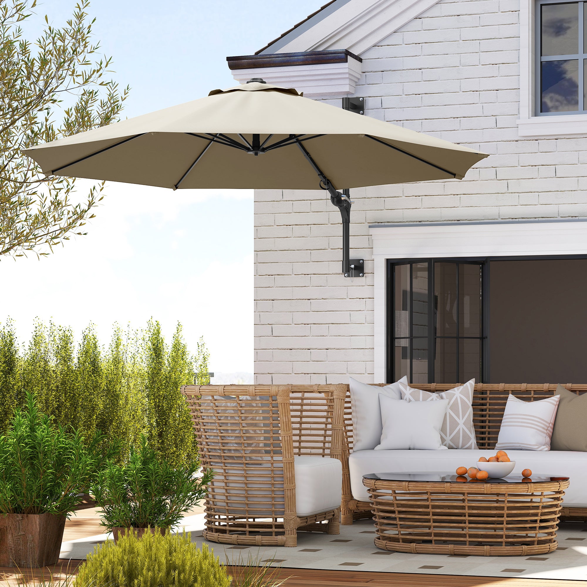 Outsunny 3(m) Wall-Mounted Parasol Shade, with Handle - Khaki – GardenArch