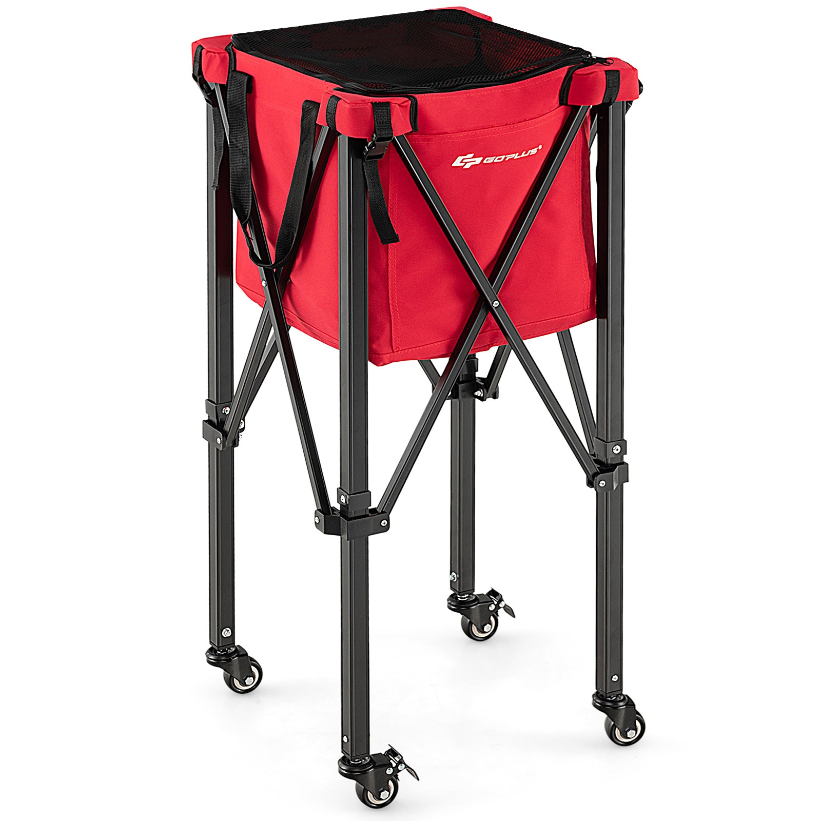 Foldable Aluminum Tennis Ball Cart Hopper Basket with Wheels-Red ...