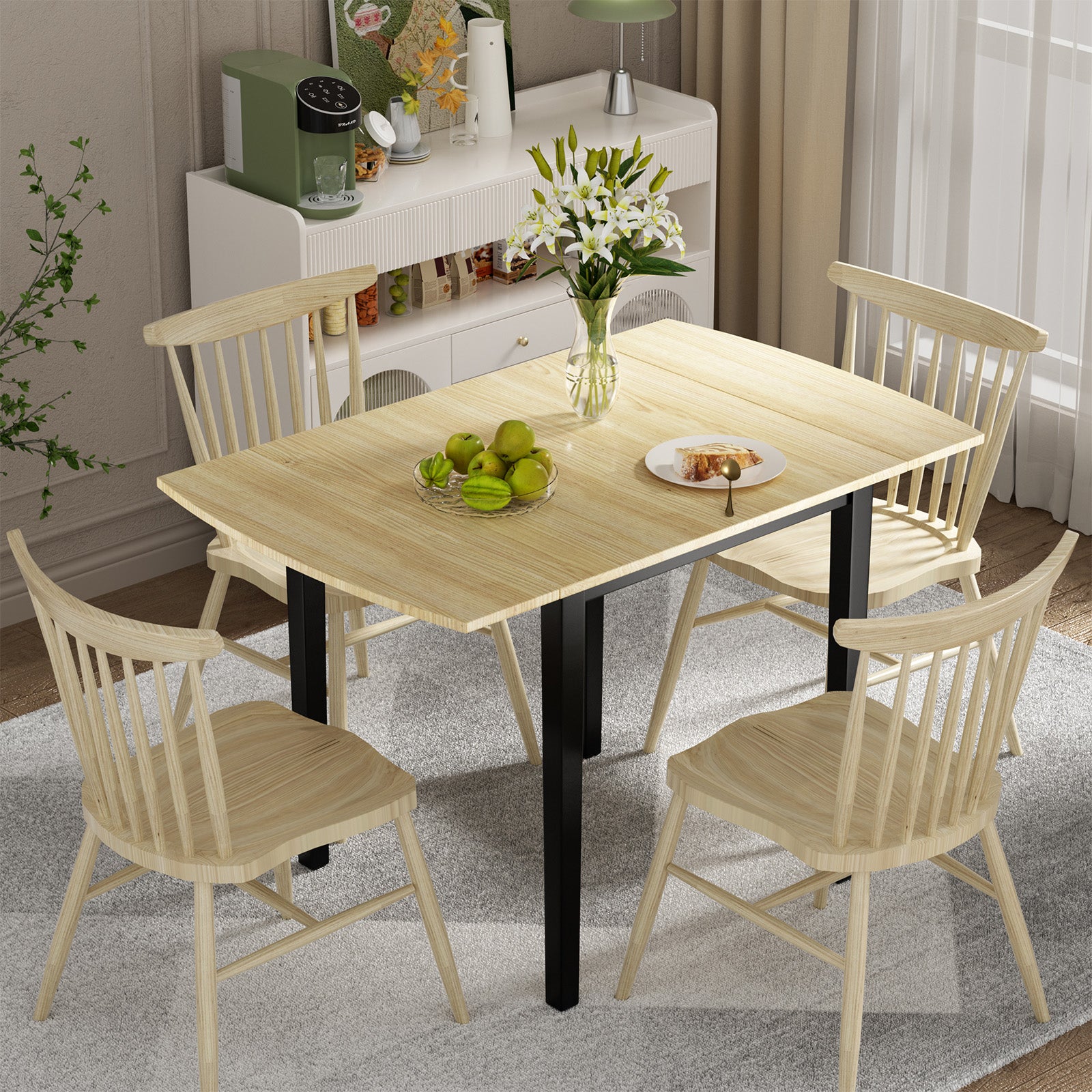 Folding Dining Table Drop Leaf Tables with Solid Wood Legs – GardenArch