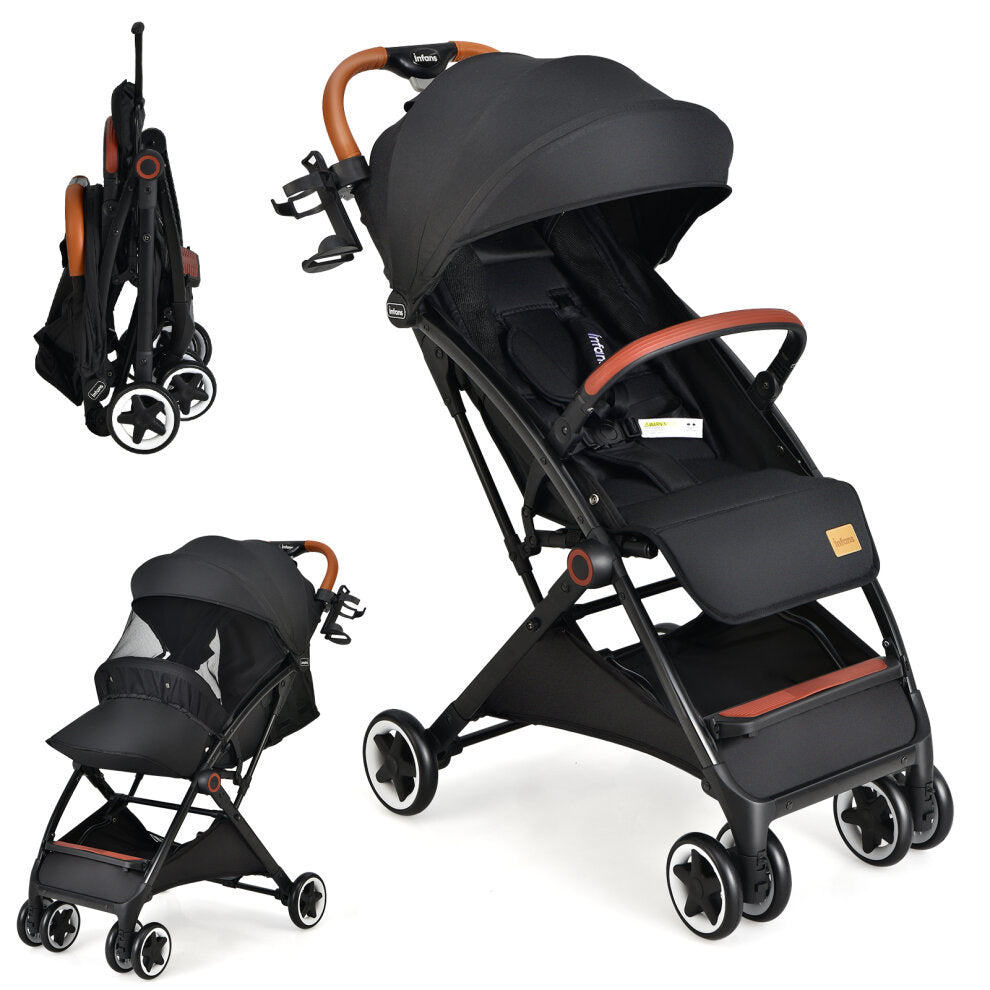 Folding Pushchair with Adjustable Backrest and Footrest-Black – GardenArch