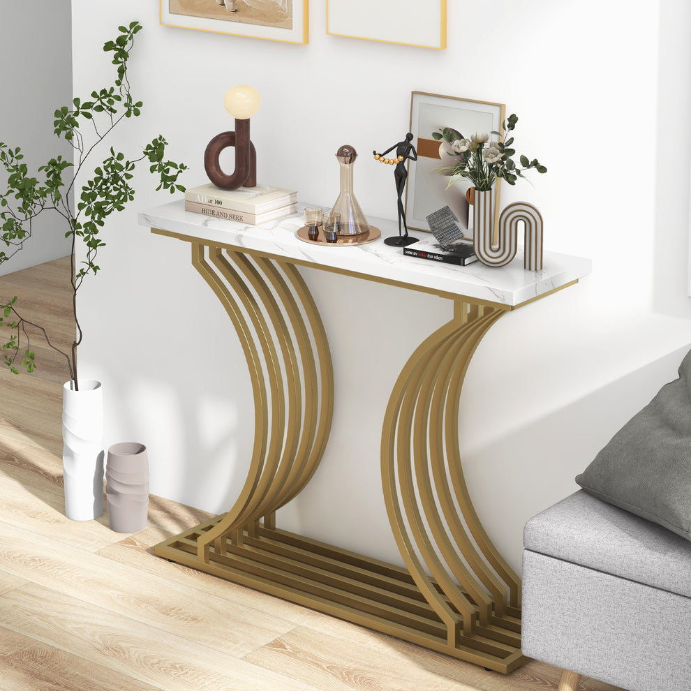 Gold Entryway Table with White Faux Marble Tabletop-White – GardenArch