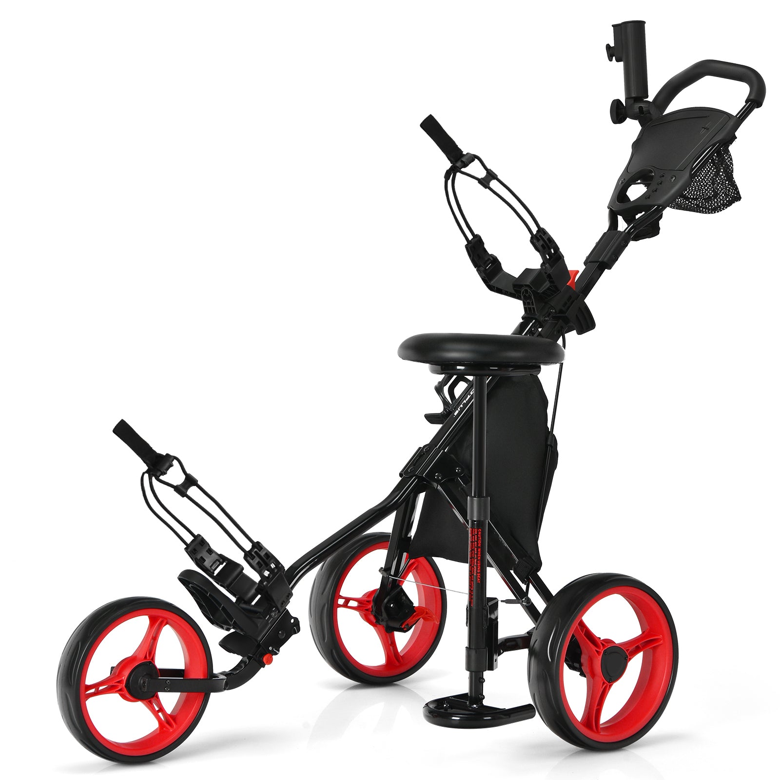 Golf Push Pull Cart with Storage Bag and Foot Brake-Red – GardenArch