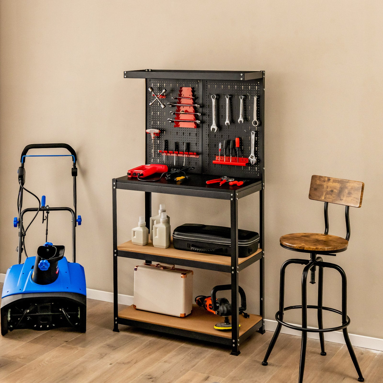 Heavy-duty Steel Tool Storage Workbench-Black – GardenArch