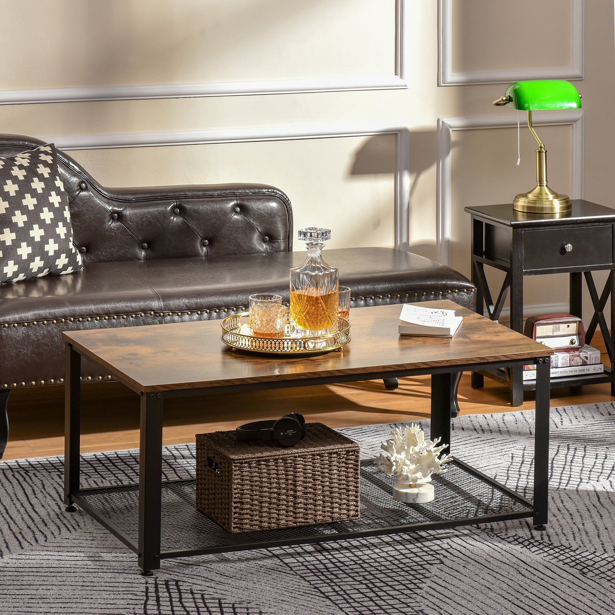 HOMCOM Coffee Cocktail Table Industrial Style with Storage Shelf Wood ...