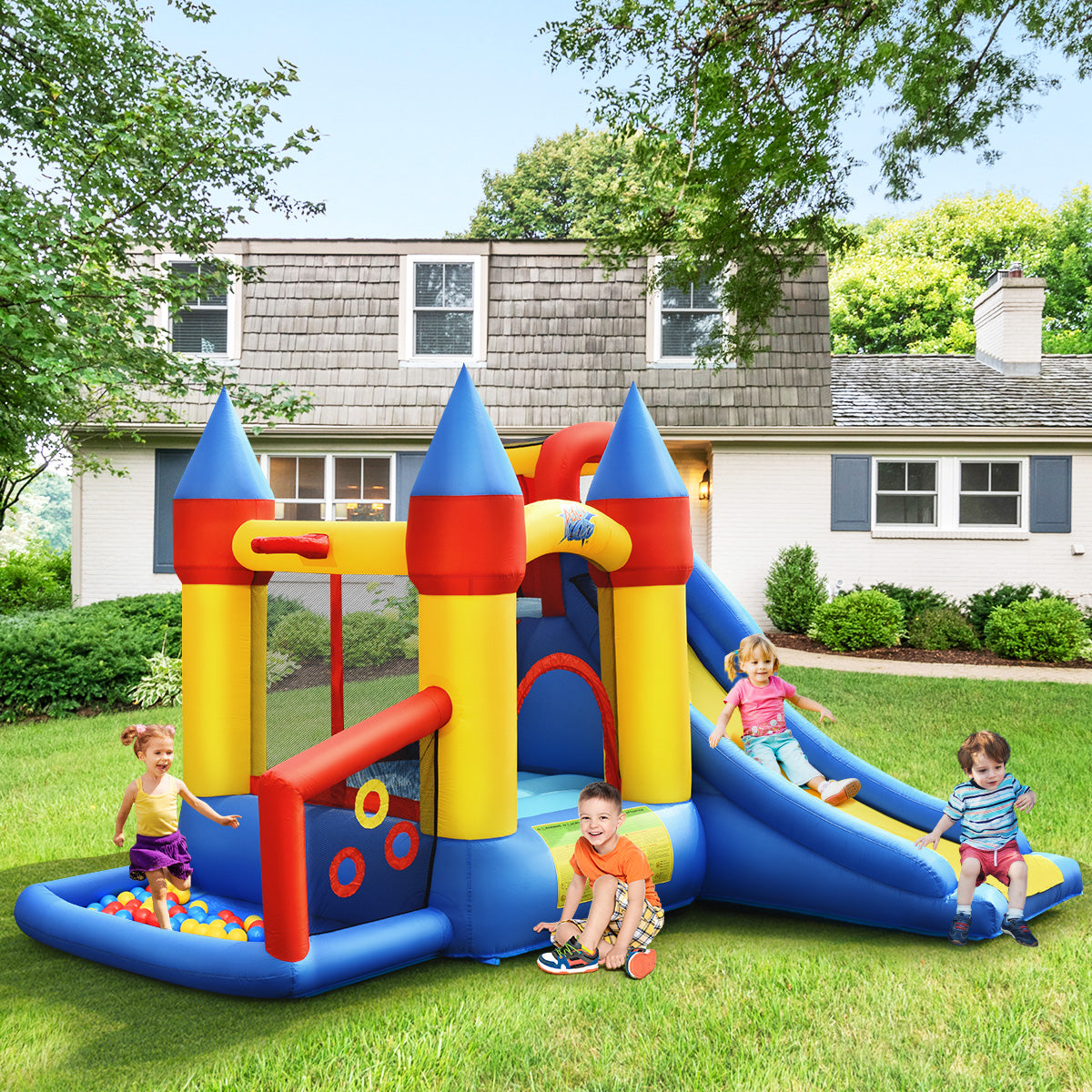 Inflatable Bouncer with Ball Pit and Slide and Climbing Wall with Air ...
