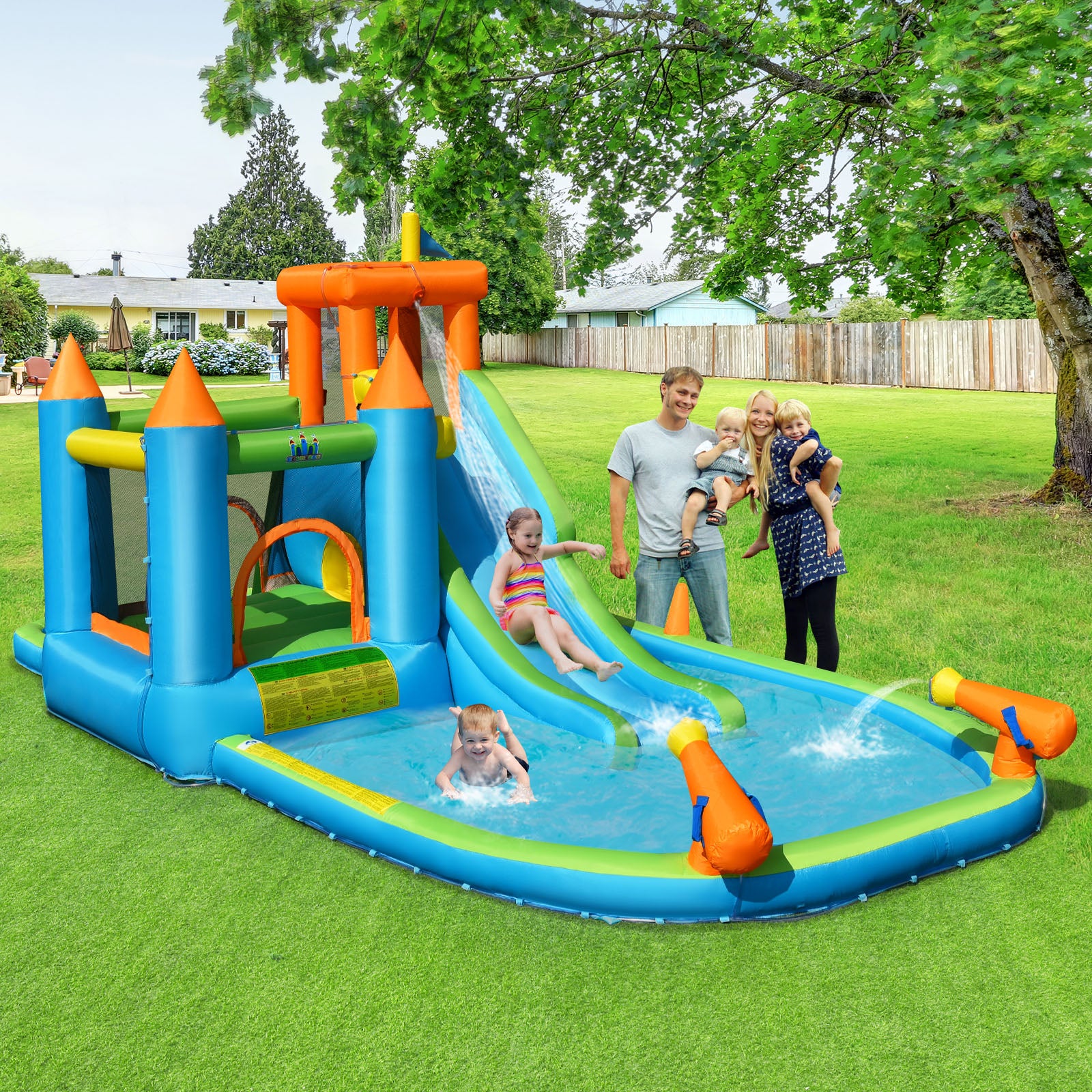 Kids Inflatable Slide Bounce House with Long Slide with Air Blower ...