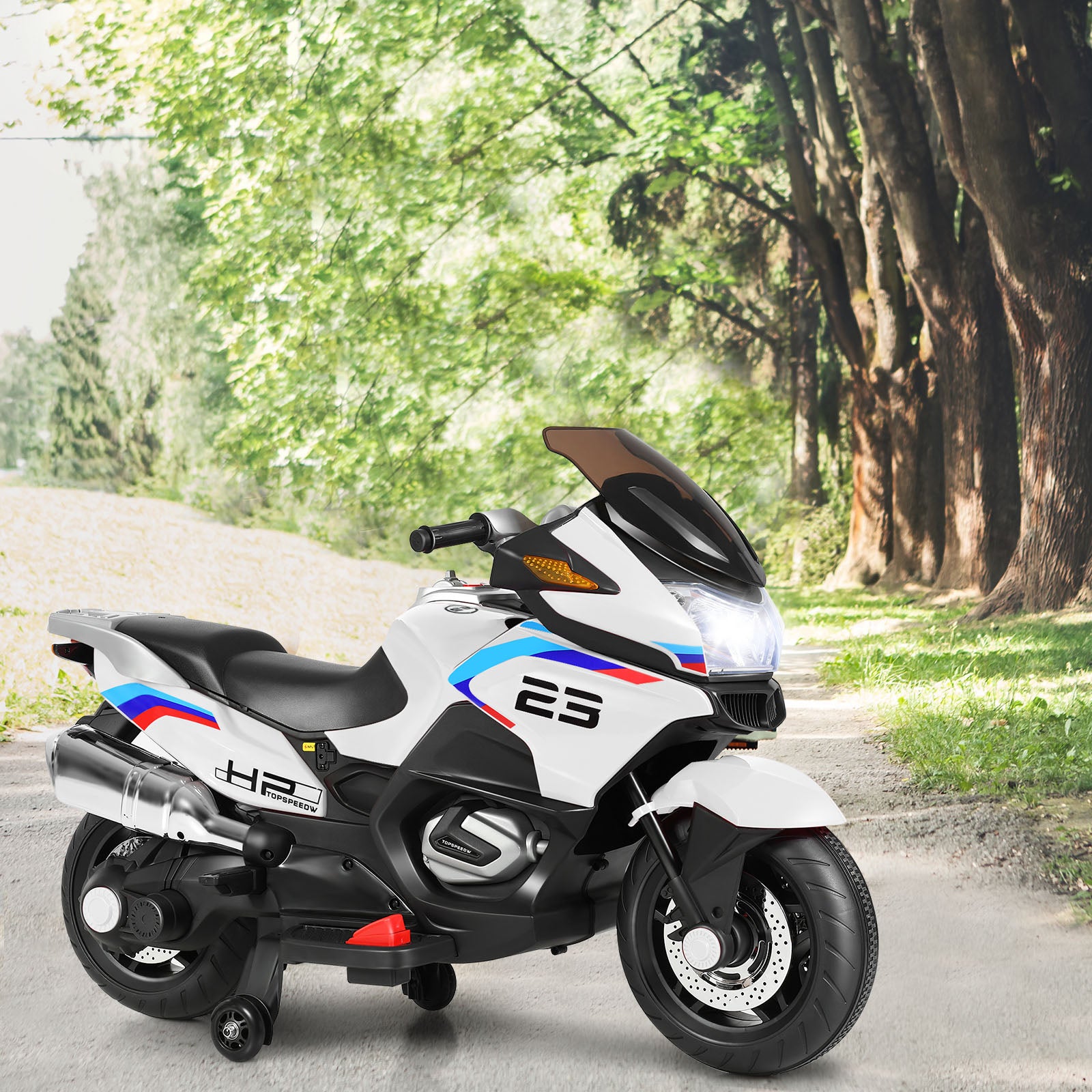 12V Electric Battery Powered Ride On Motorcycle with Training Wheels-W ...