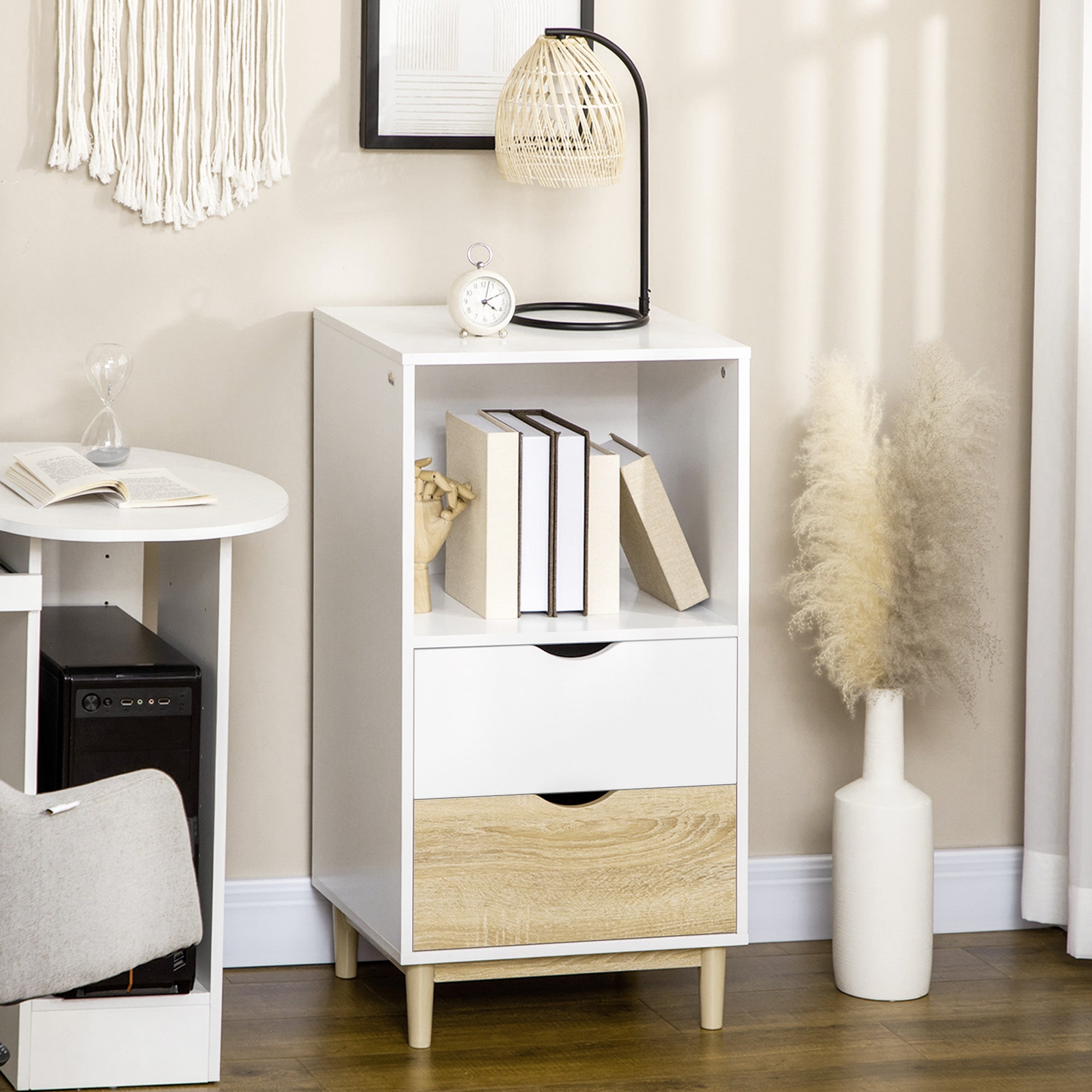 HOMCOM Modern Bookcase with Drawers and Open Shelf, Bookshelf, Storage ...