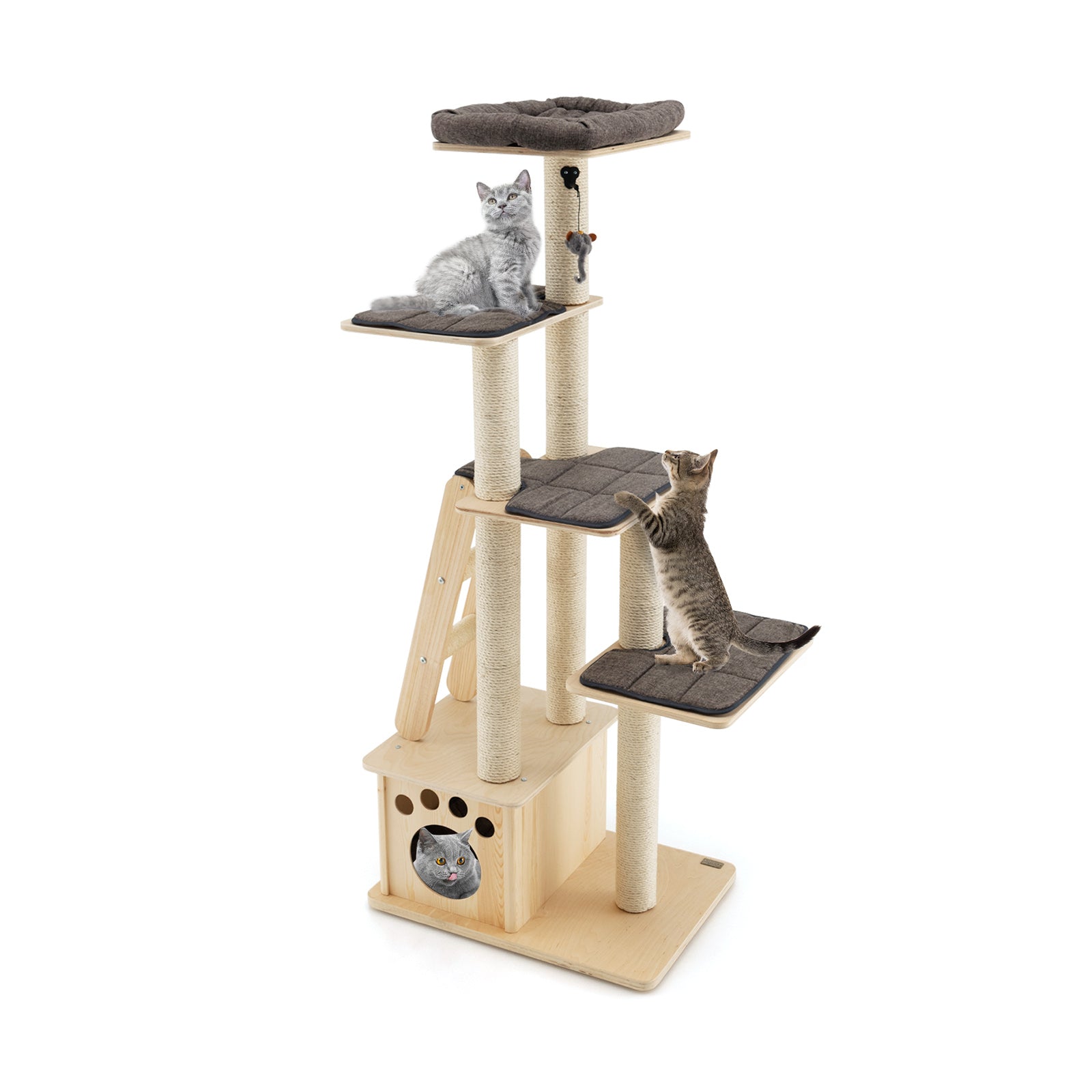 Modern Wooden Cat Tree Tower with Cat House – GardenArch