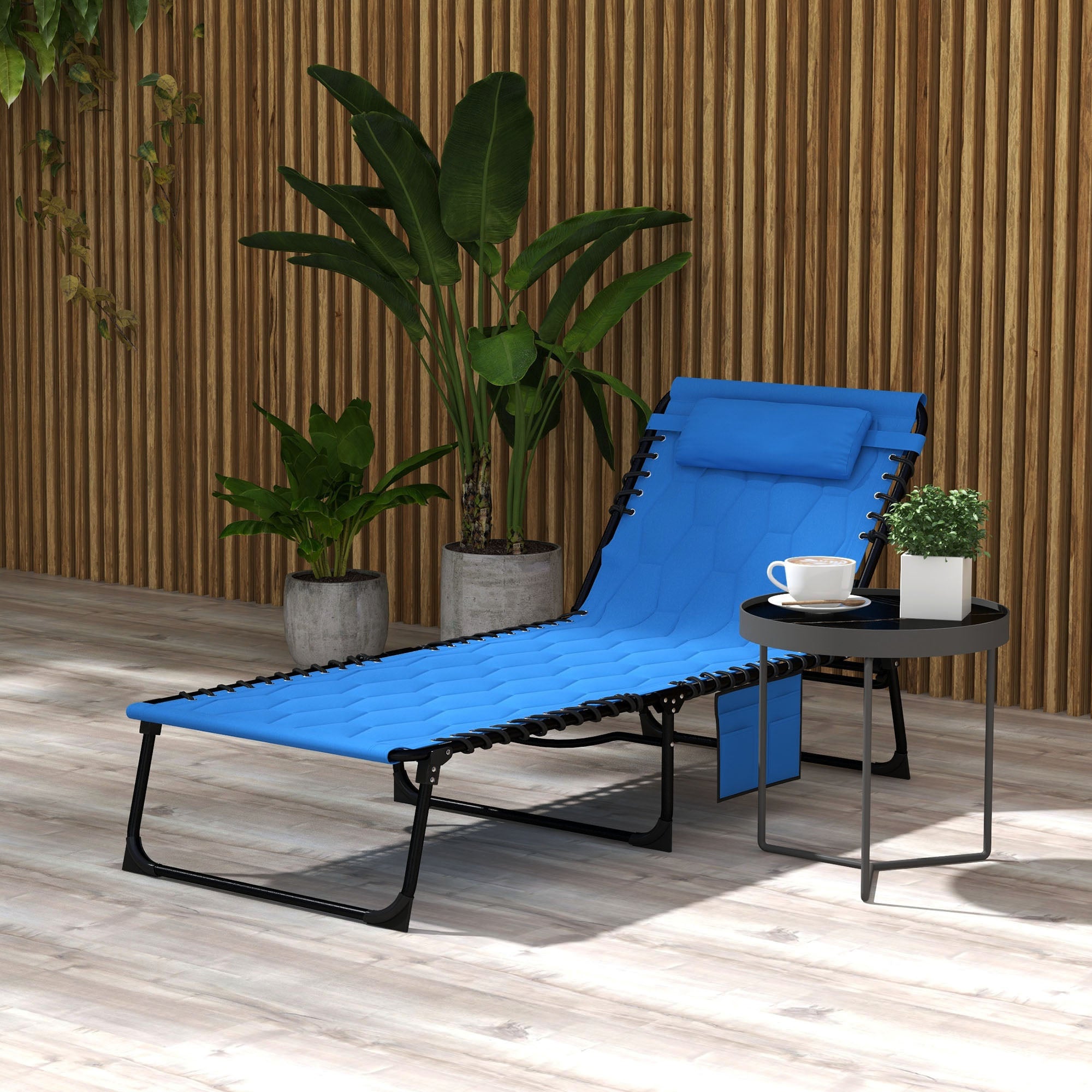 Outsunny Padded Sun Lounger, with Five-Position Reclining Back - Blue ...