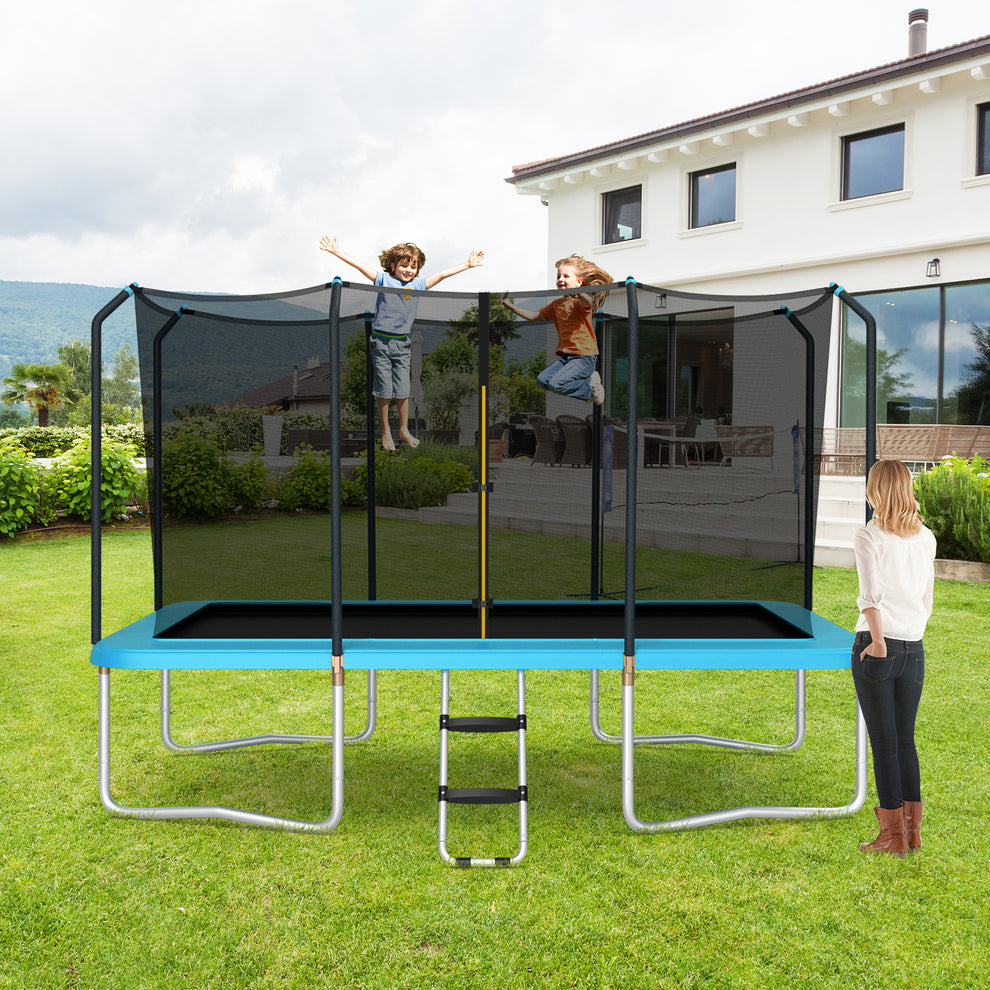 8 FT x 14 FT Rectangular Trampoline with Enclosure Net-Blue – GardenArch
