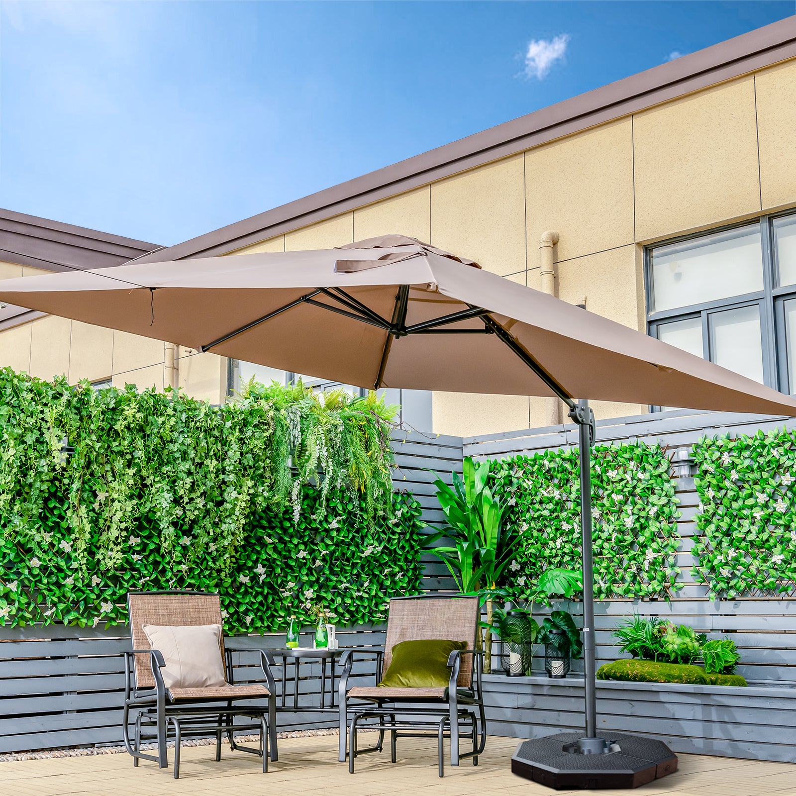 Patio Umbrella Square Offset with Cross Base and Tilt Adjustable-Coffe ...