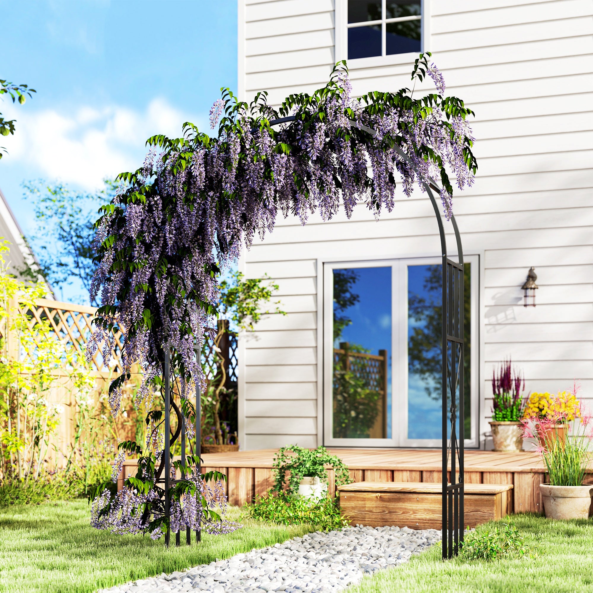 Outsunny Steel Garden Arch, 2.2m High x 1.5m Wide Metal Garden Trellis ...