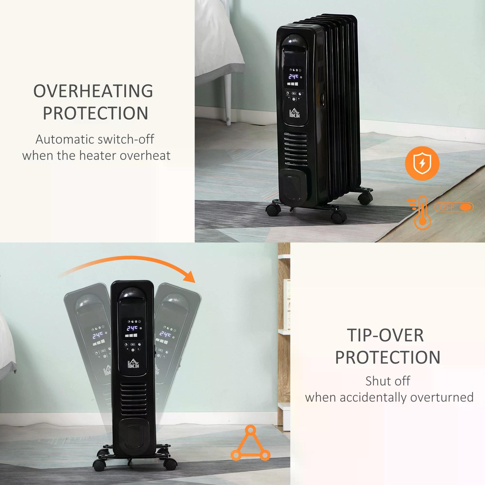 HOMCOM 1630W Digital Oil Filled Radiator, 7 Fin, Portable Electric Hea ...