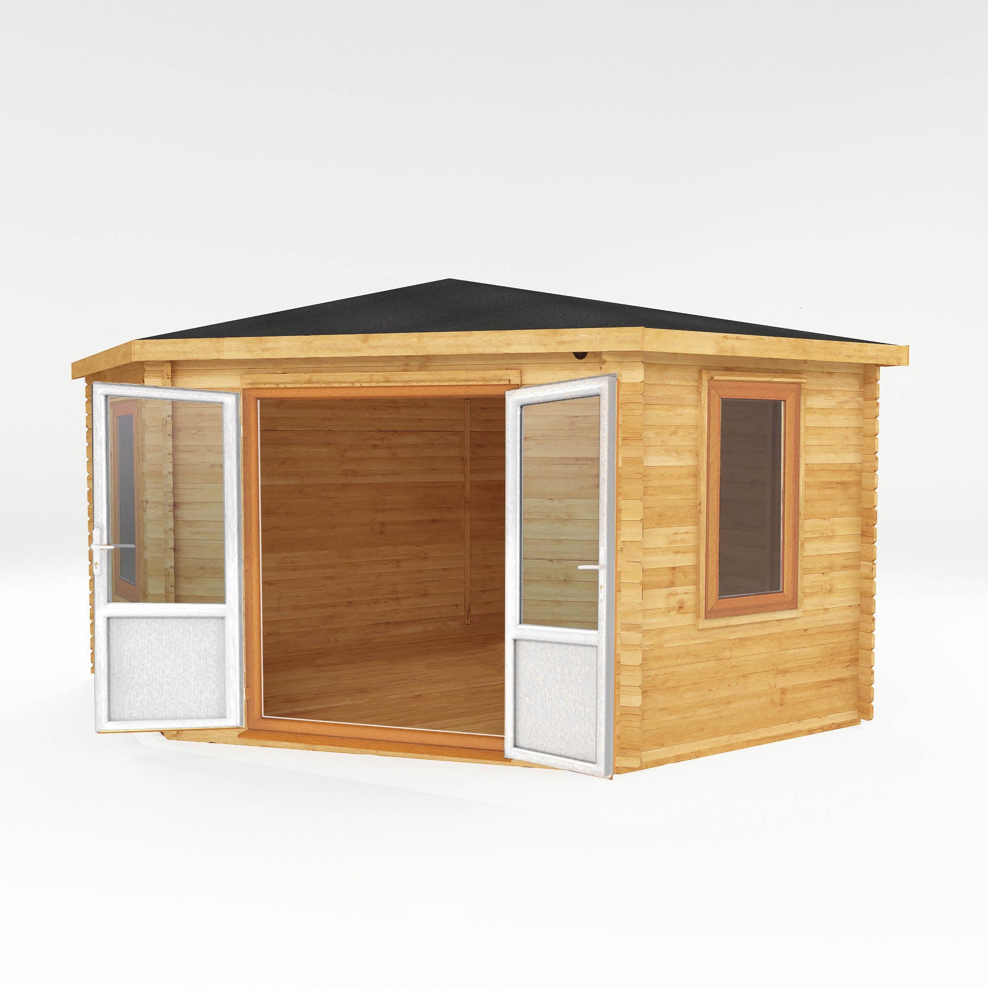 4M X 4M Corner Cabin - 44Mm (Upvc Windows & Door) - Oak – GardenArch